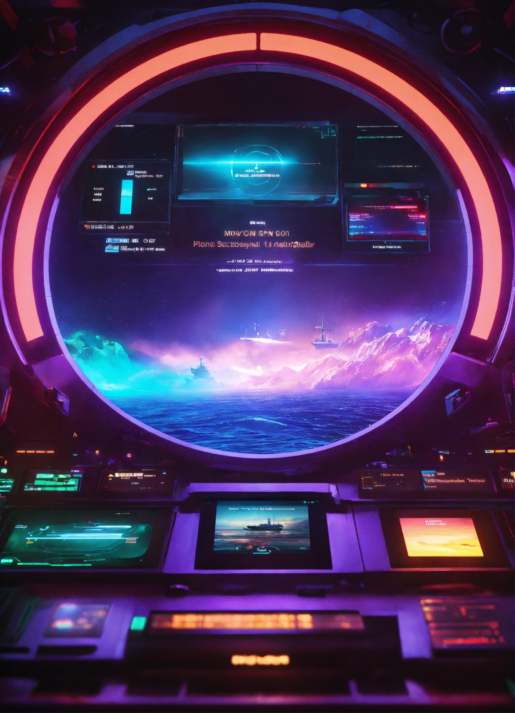 Lexica - Close up of 1 big screen in the center of a bunch of big ...