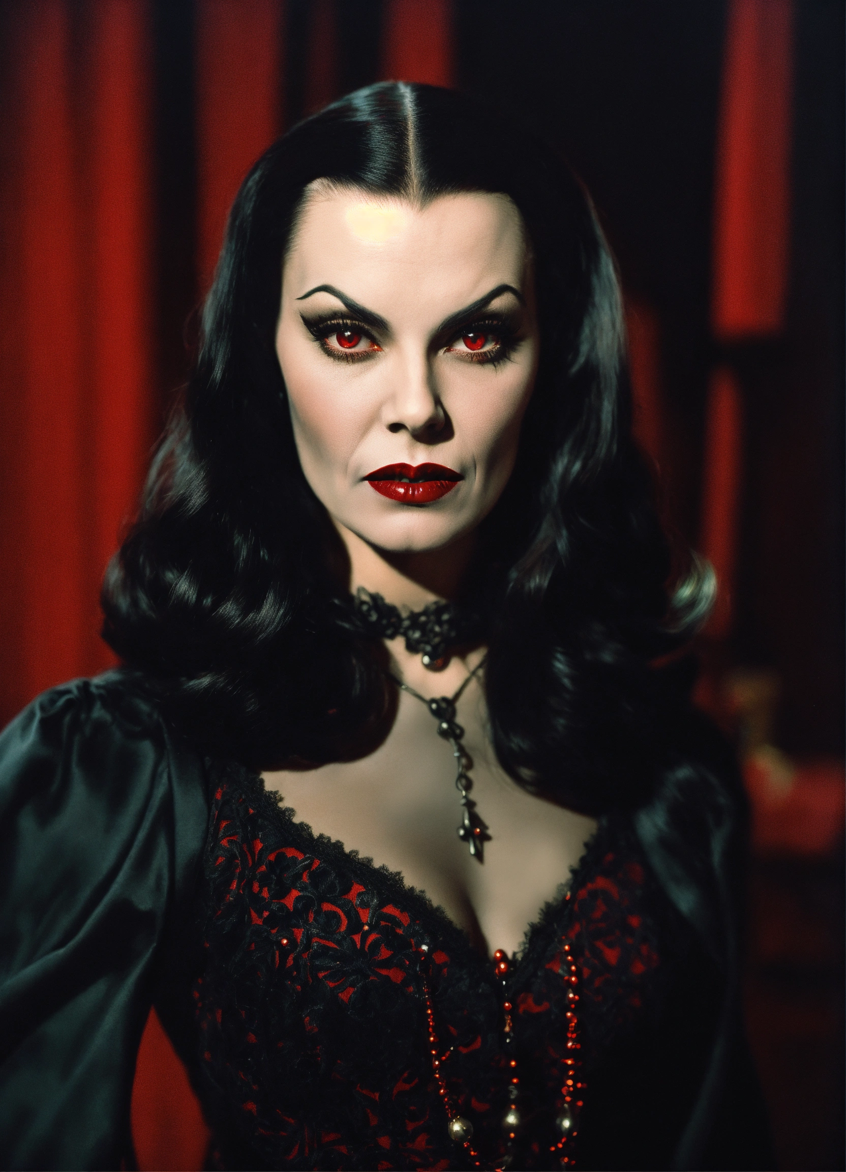 Lexica - Photo quality portrait of vampira as a gothic vampire with red ...