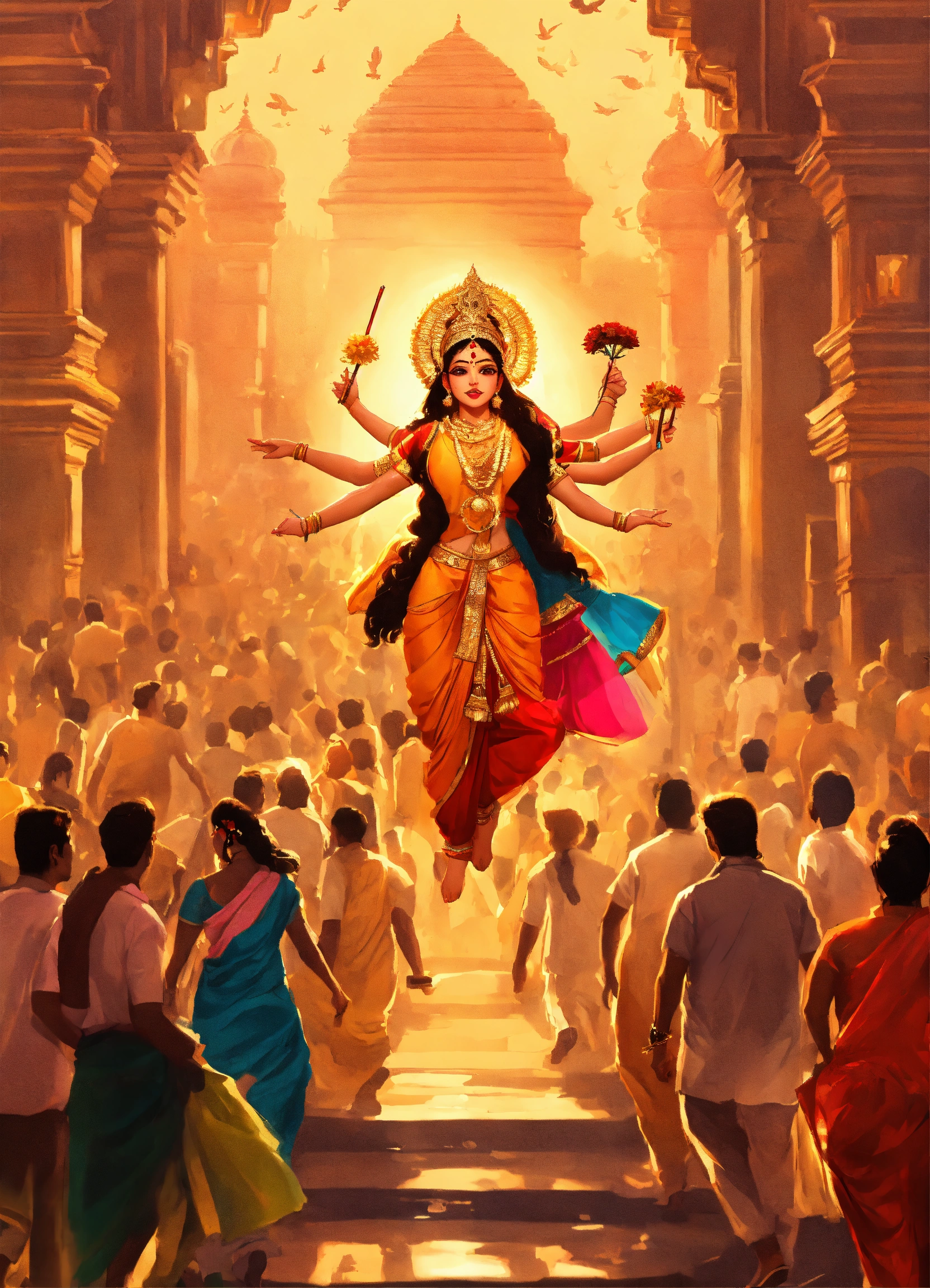 Lexica - Durga Puja with people hopping around and enjoying the atmosphere