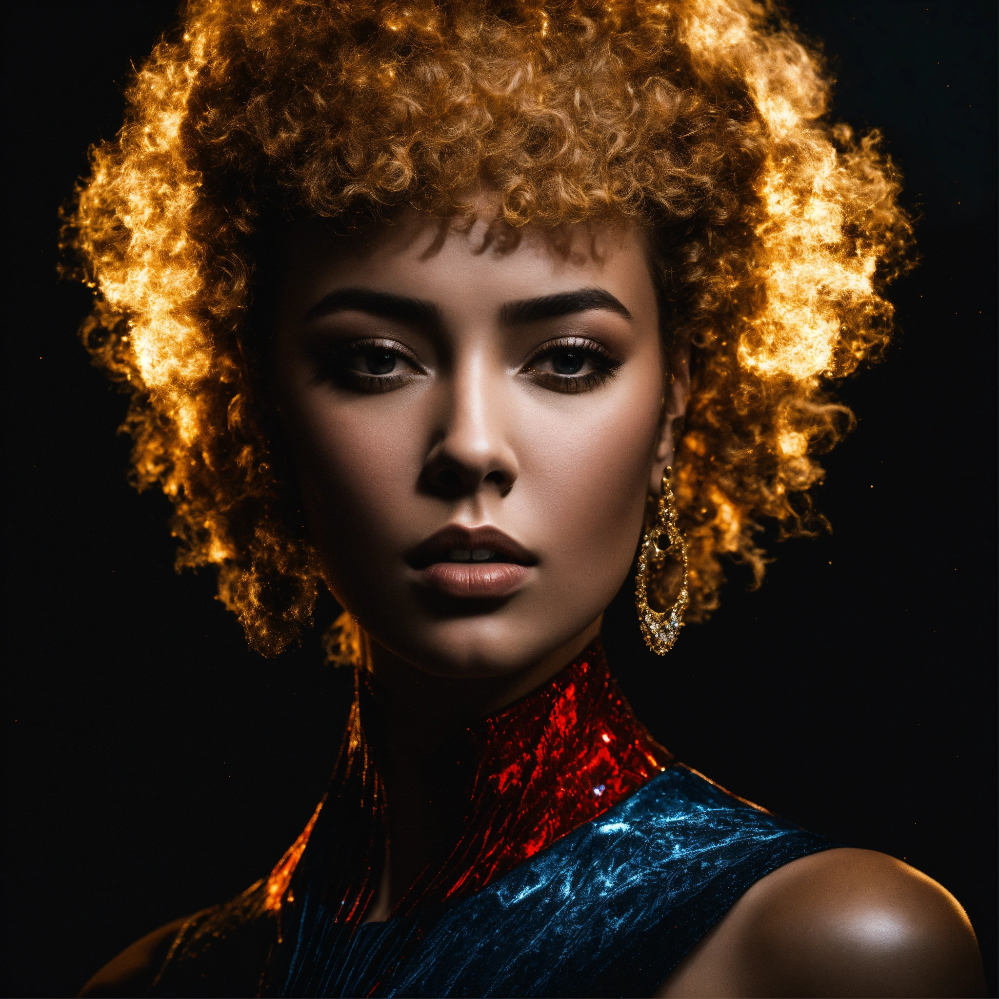 Lexica - Woman with a singular marvel on a black background.