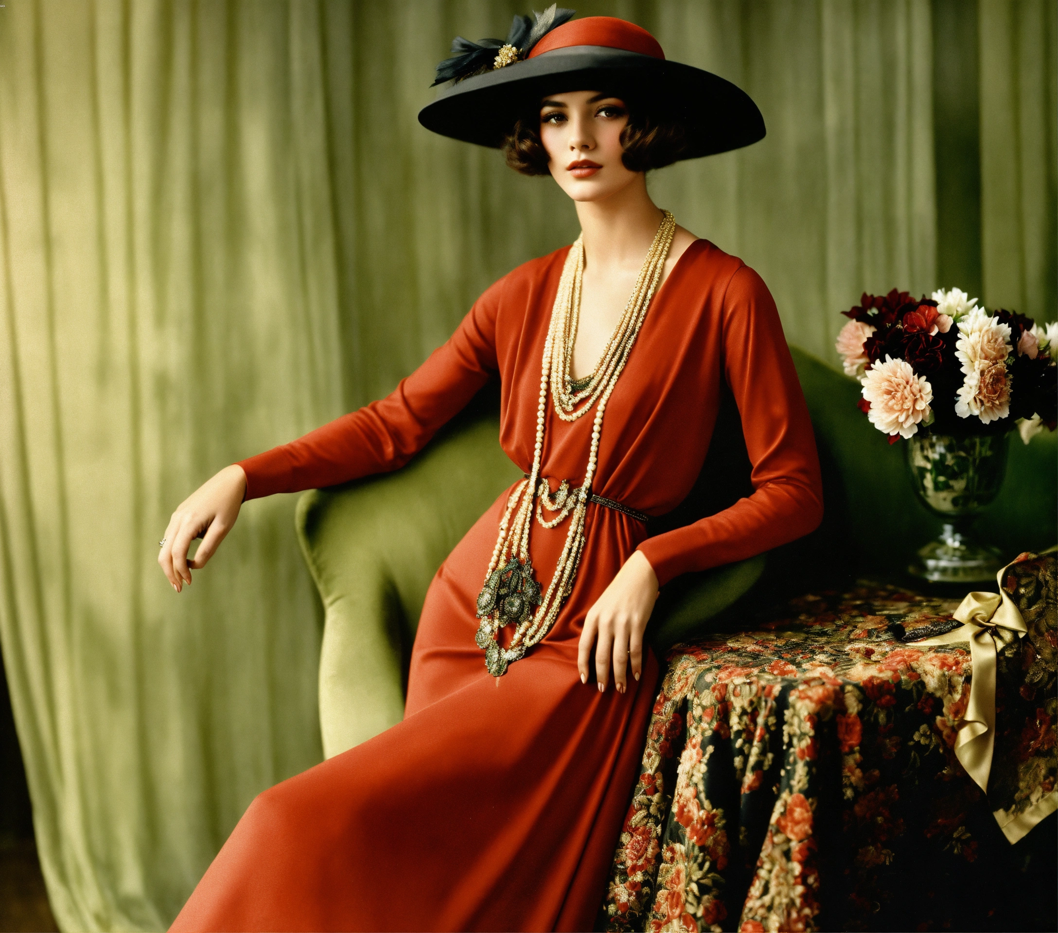 Lexica - Modelo,com vestido de época, 1920, na capa da revista vogue