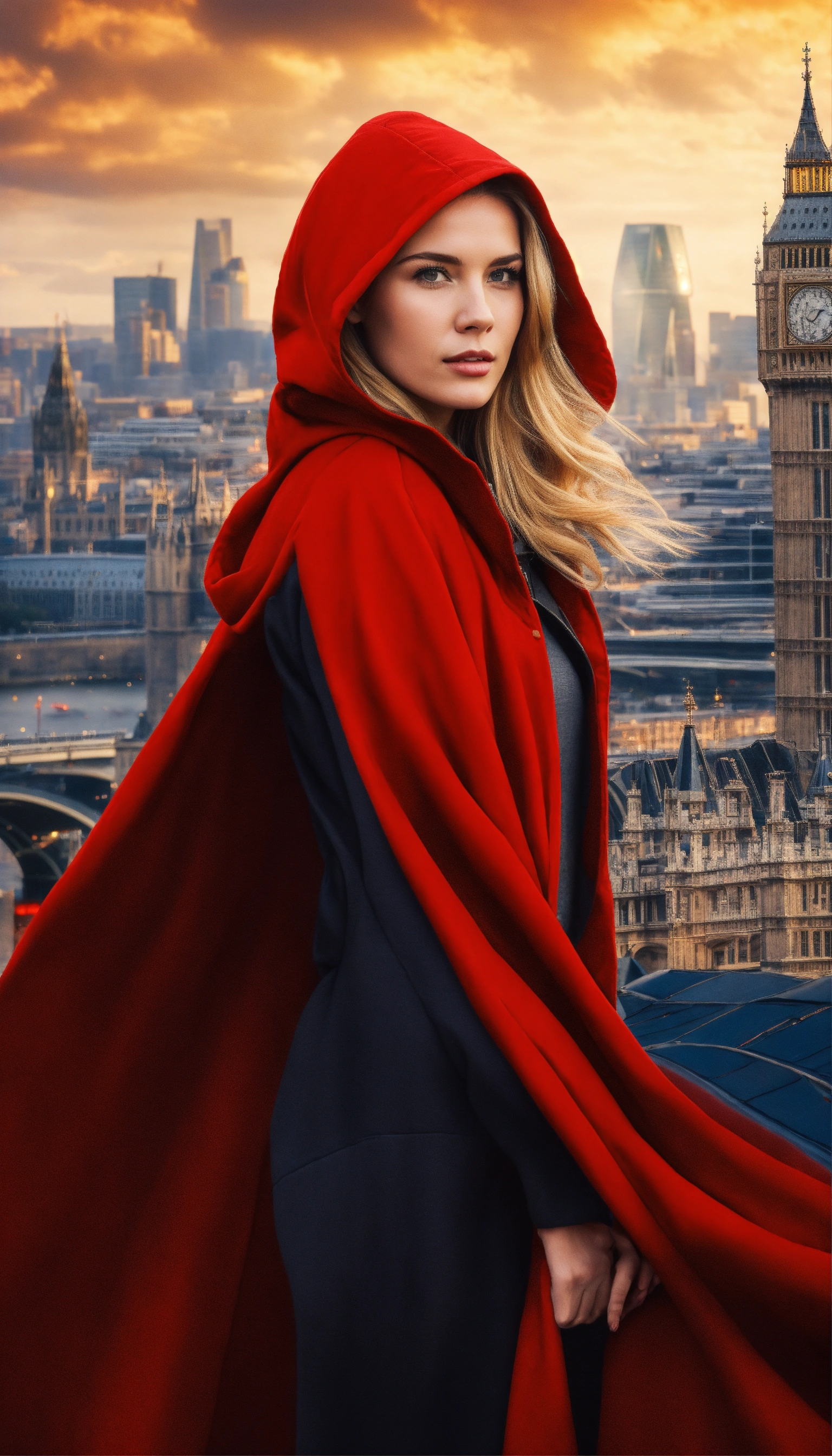 Lexica - Blonde woman in hooded red cloak, plus brunette MI6 agent ...