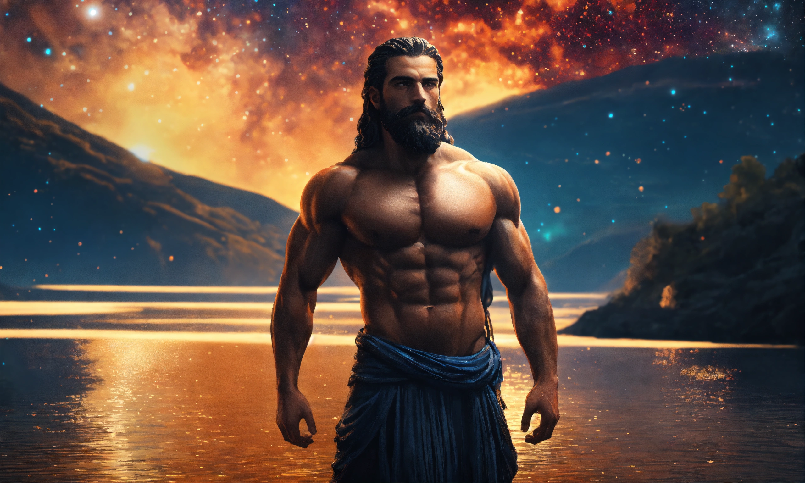 Lexica - A muscular statue of a strong Greek man with a beard and scars ...