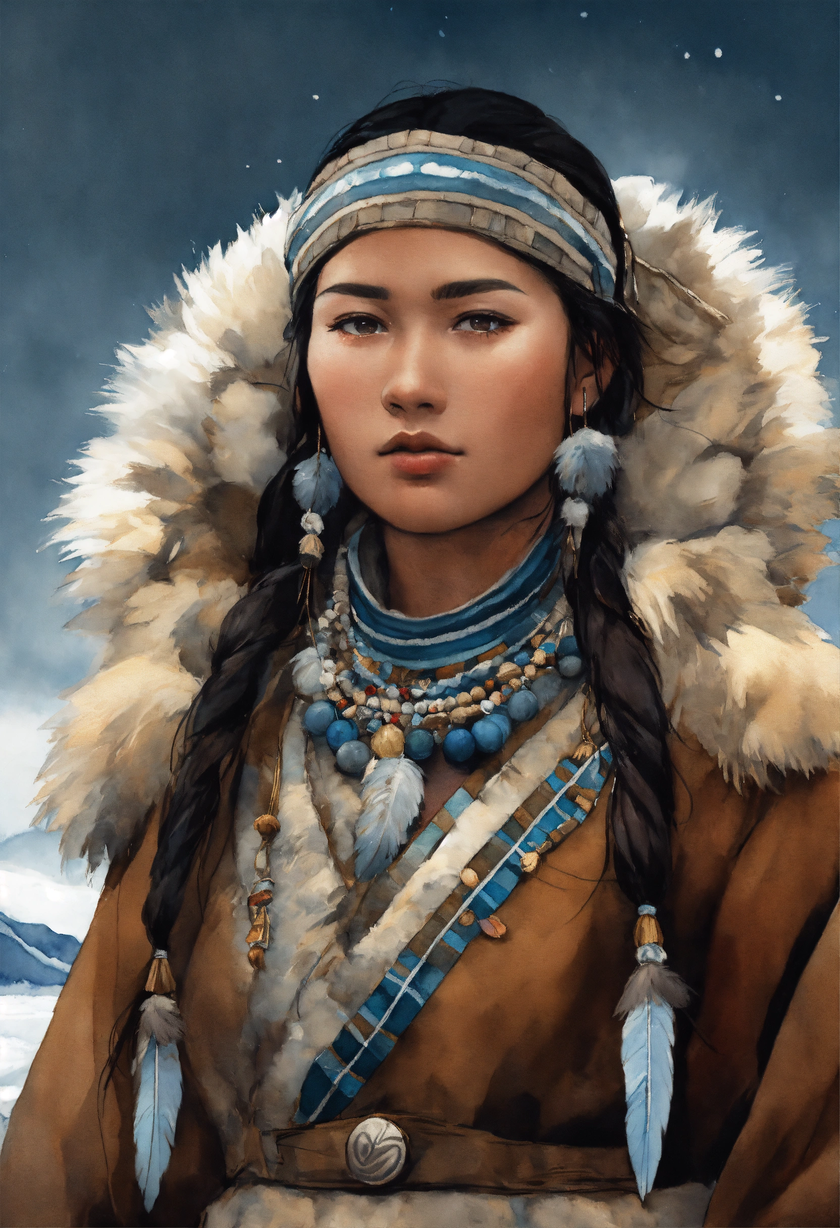 Lexica - Illustration of an inuit woman, young, 18 years old, beautiful ...