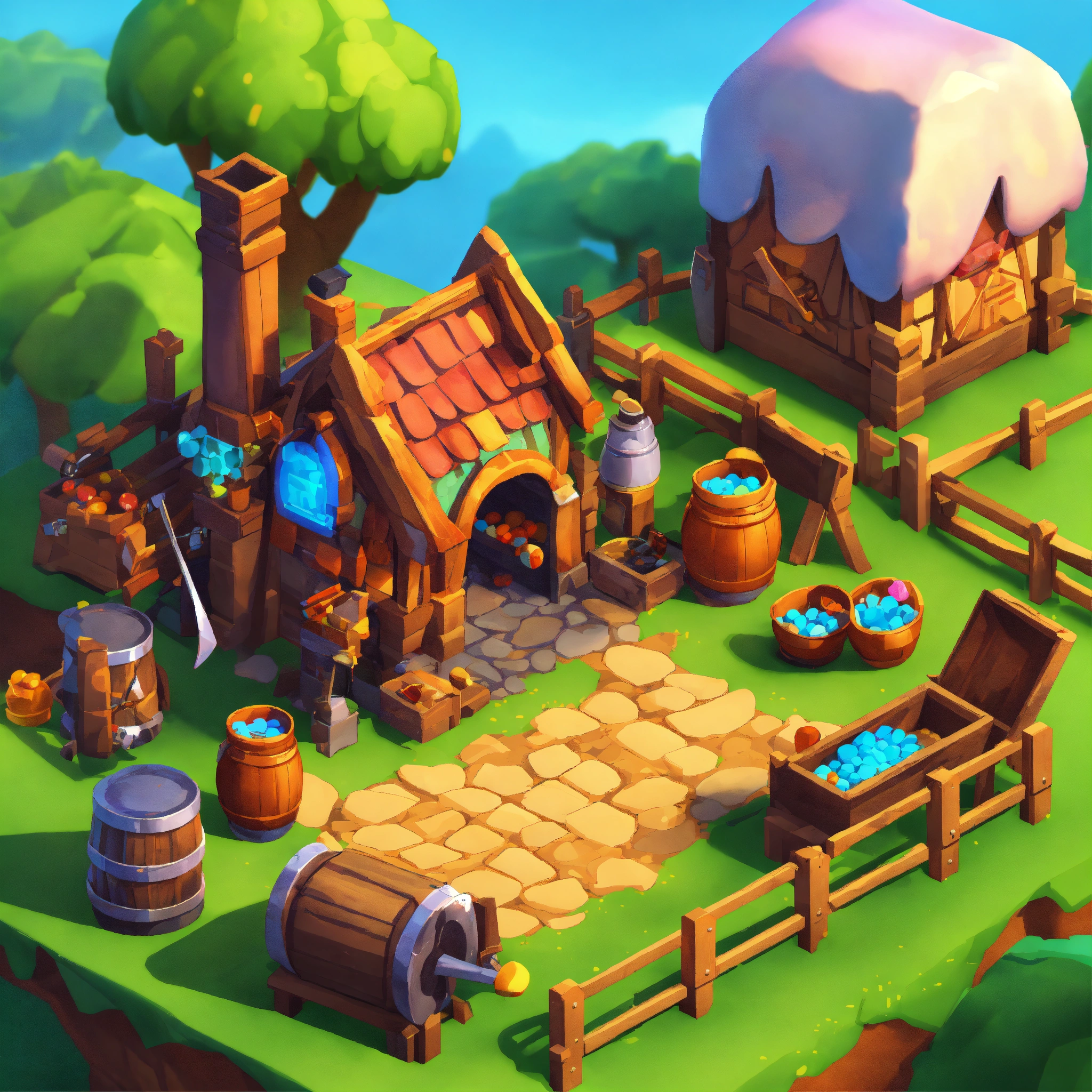 Lexica - Game art, blacksmith forge, isometric view, full view, outside ...