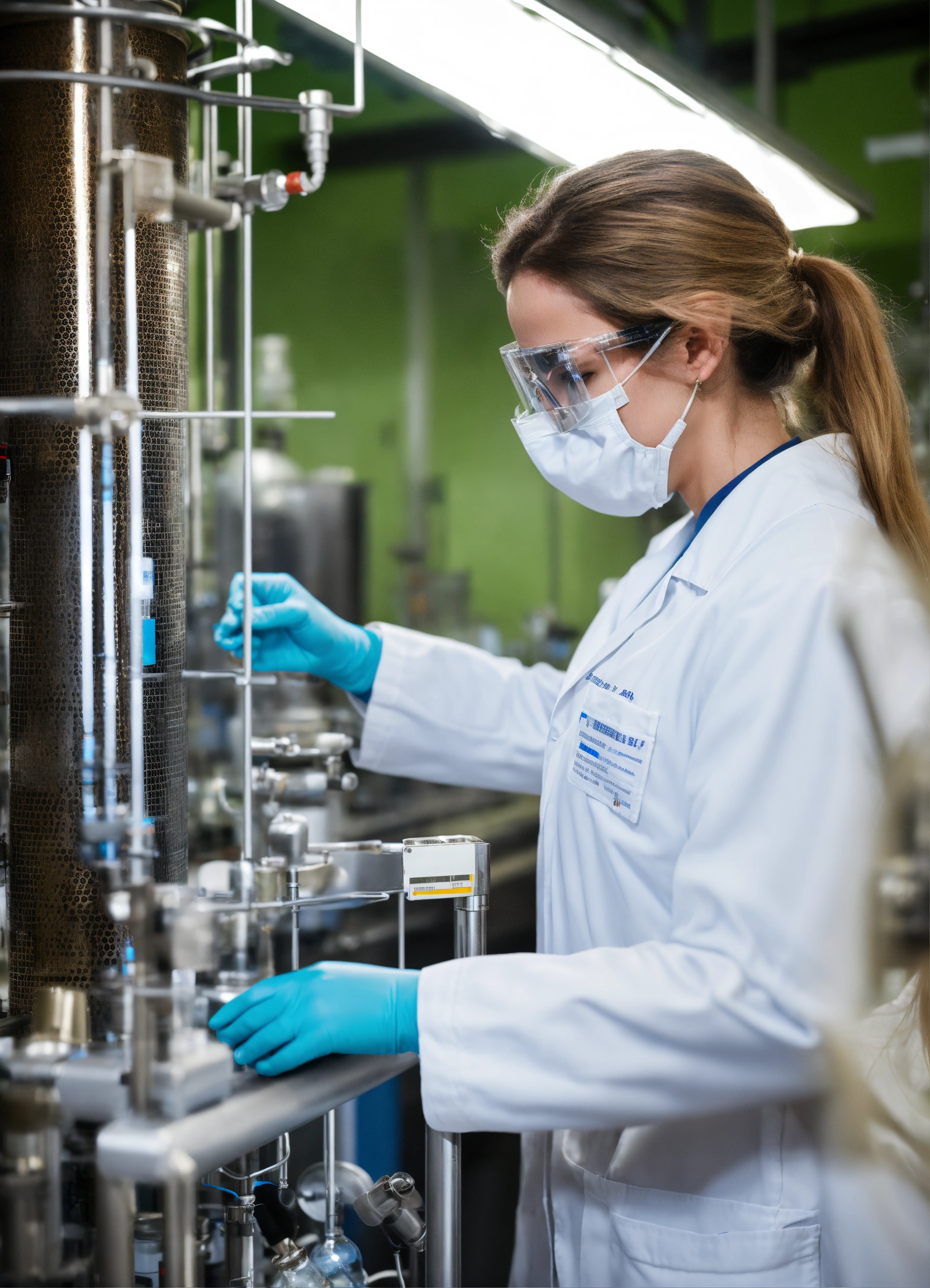 Lexica - Female scientist in a white labcoat working on a steel tank ...
