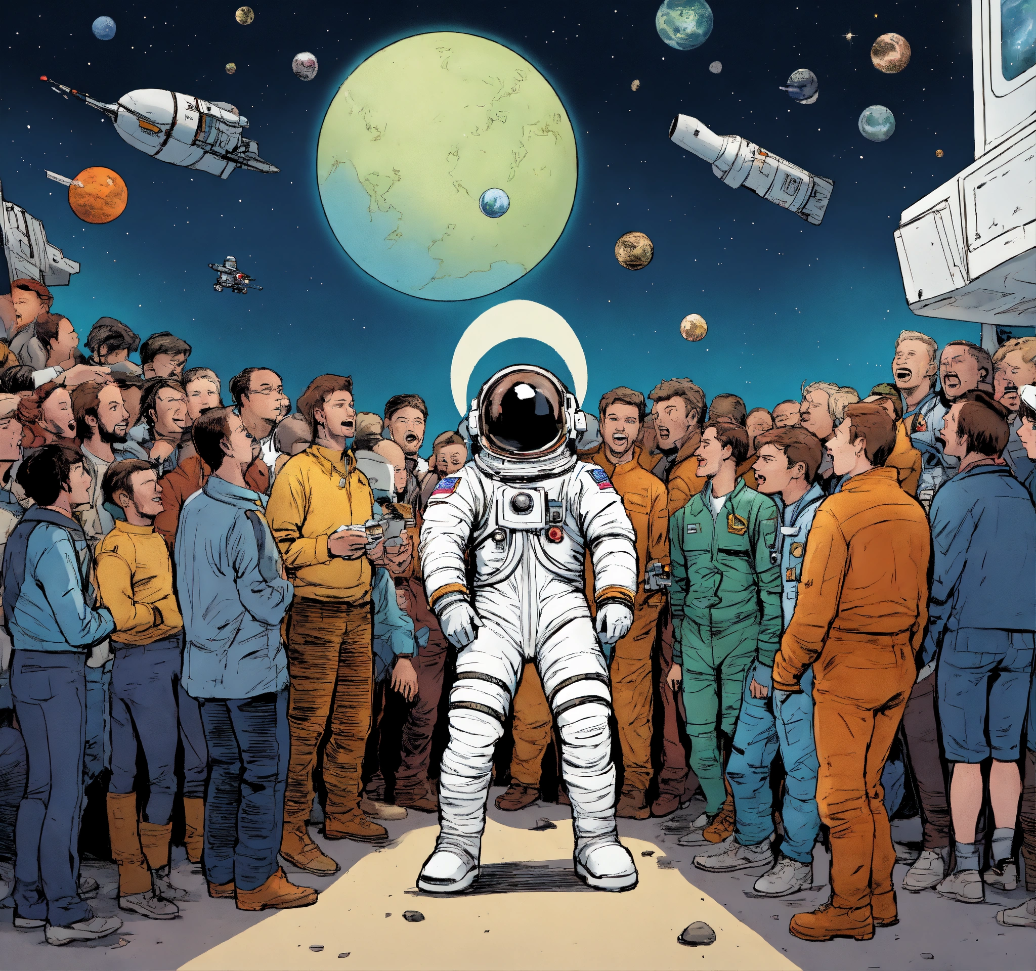 Lexica - Comic an astronaut in a white spacesuit with no helmet on his ...