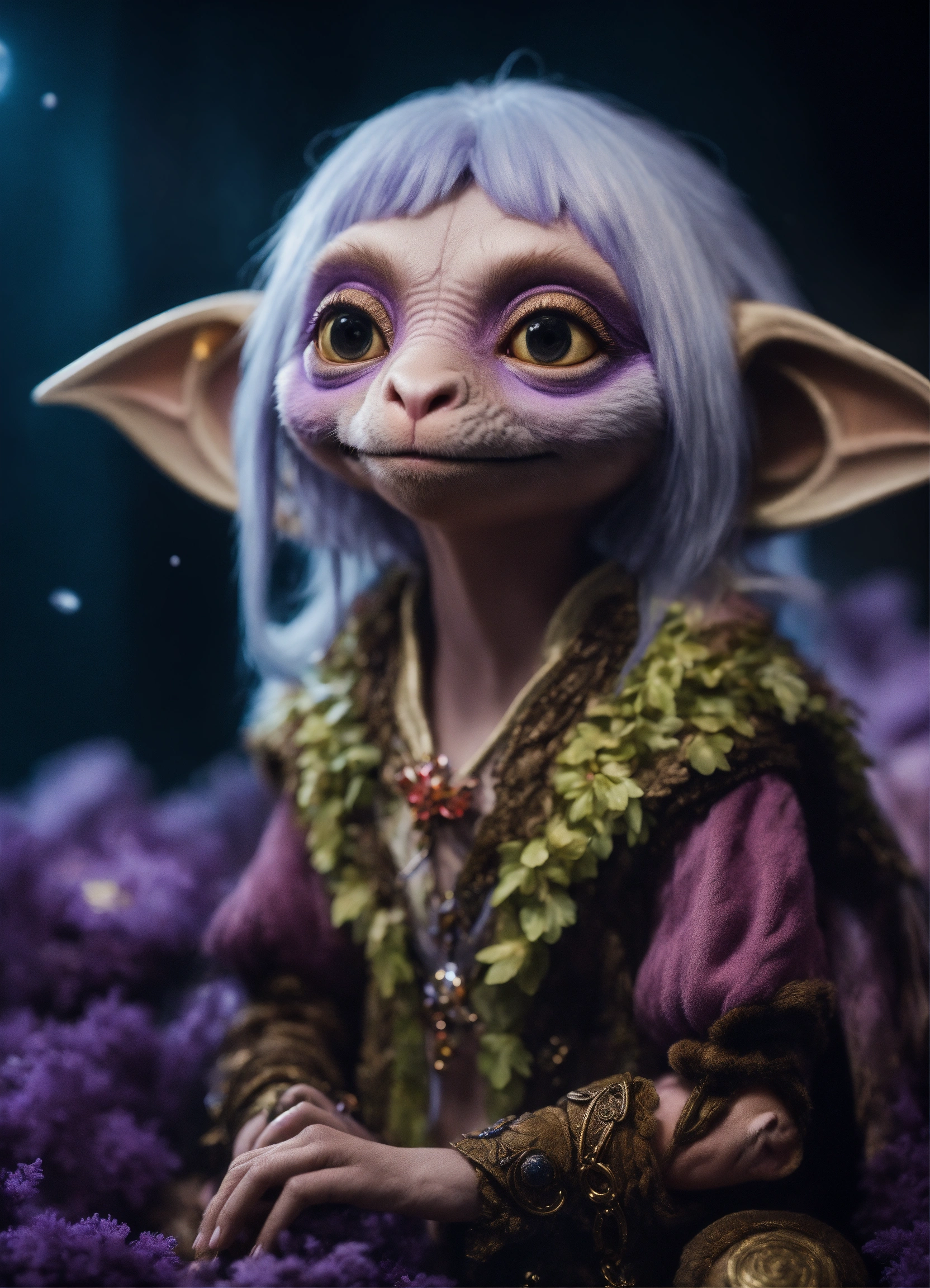 Lexica - A Gelfling extra furry animal like purple and white clothes ...