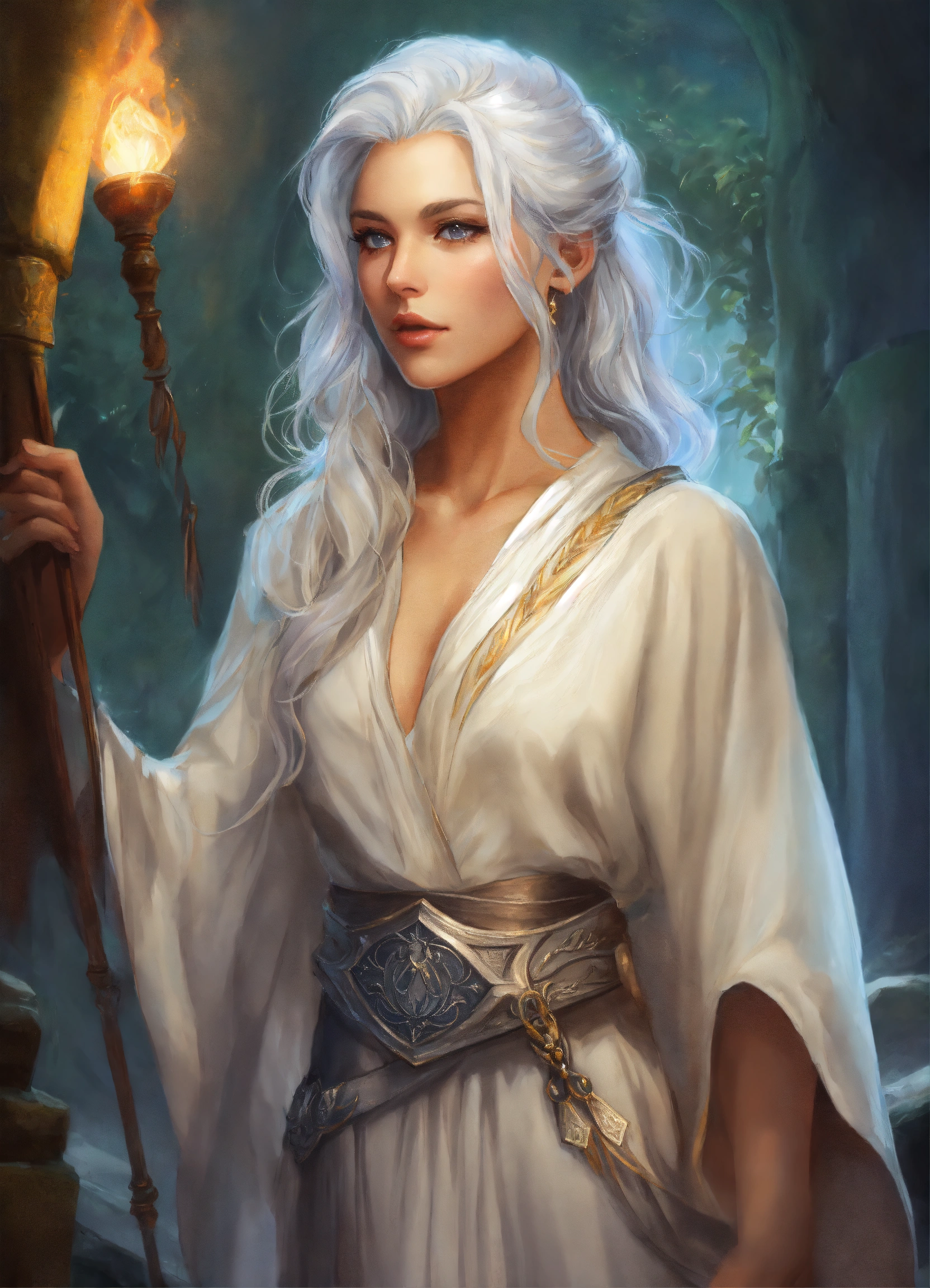 Lexica - Silver haired enchantress in white robes fantasy dungeons and ...