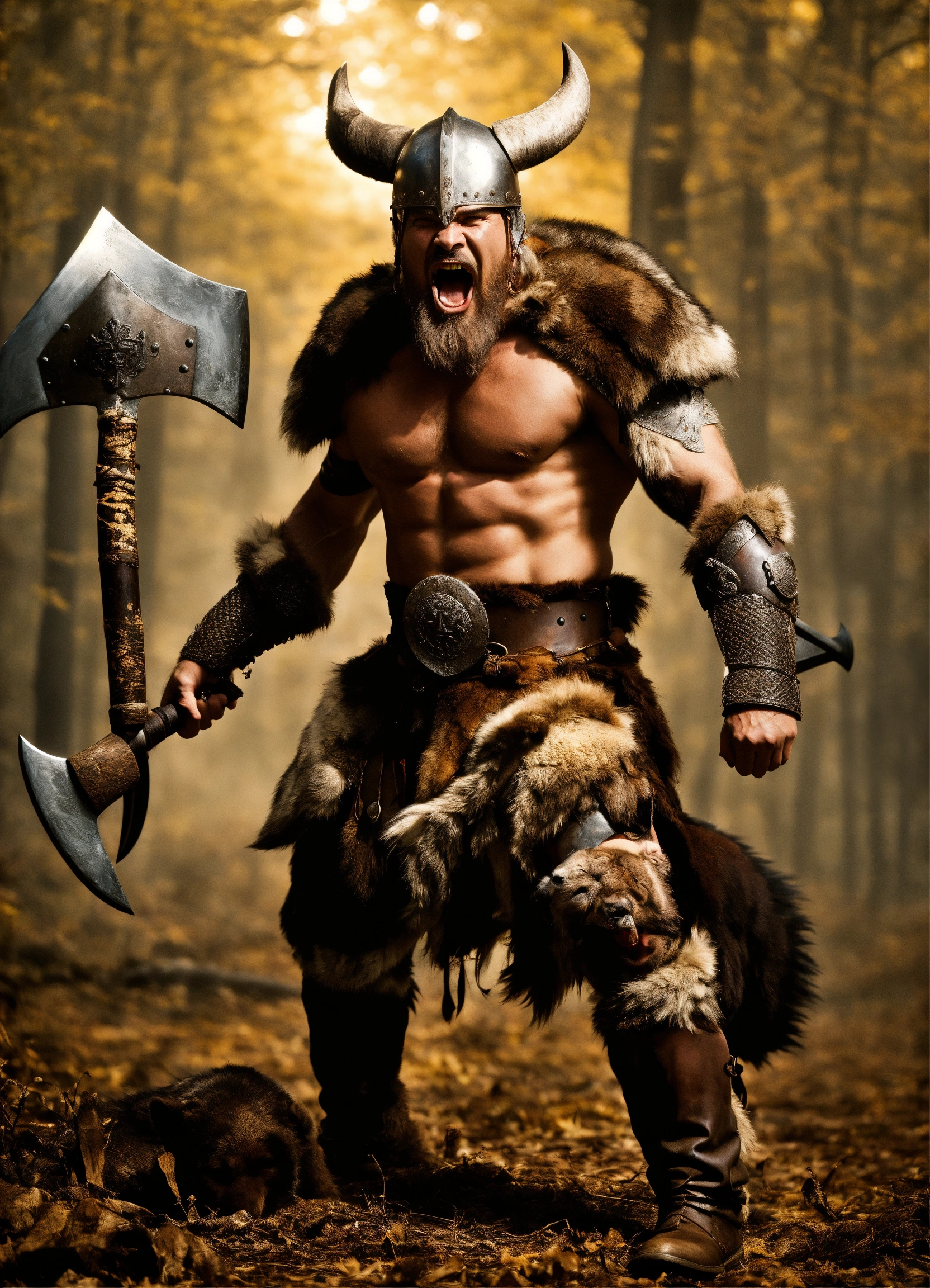 Lexica - Viking berserker, Viking man, bear skin headdress, screaming ...
