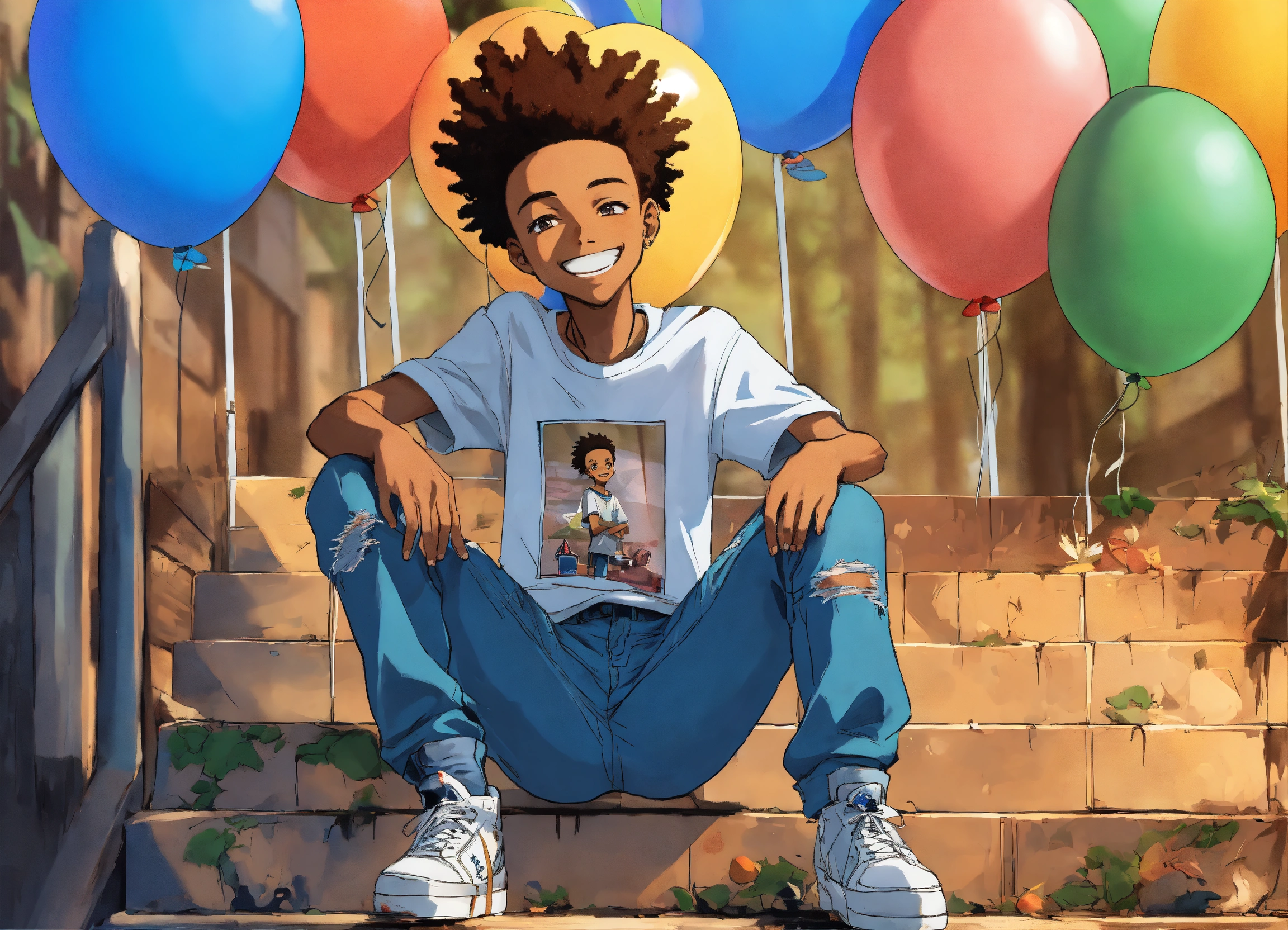 Lexica - The boondocks ghibli style art, smiling 14 year old black boy ...
