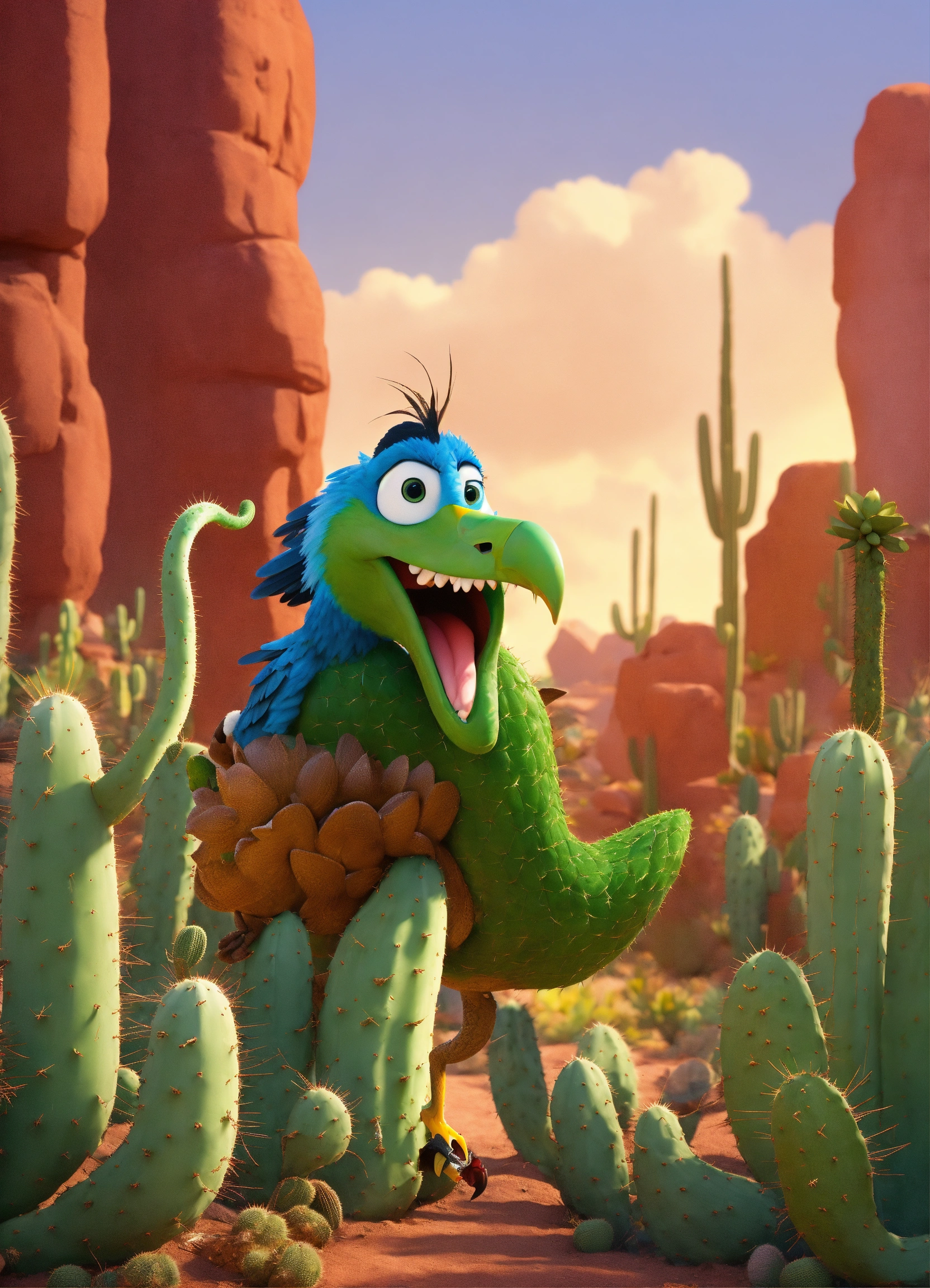 Lexica - Pixar animation of Eagle Devouring Snake on a cactus, pixar ...