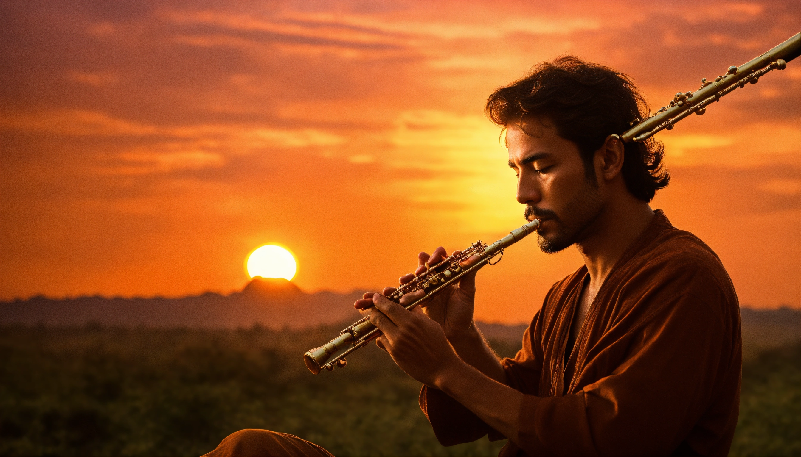 Lexica - Mystic flute meditation, earth tones, bright orange sunset ...