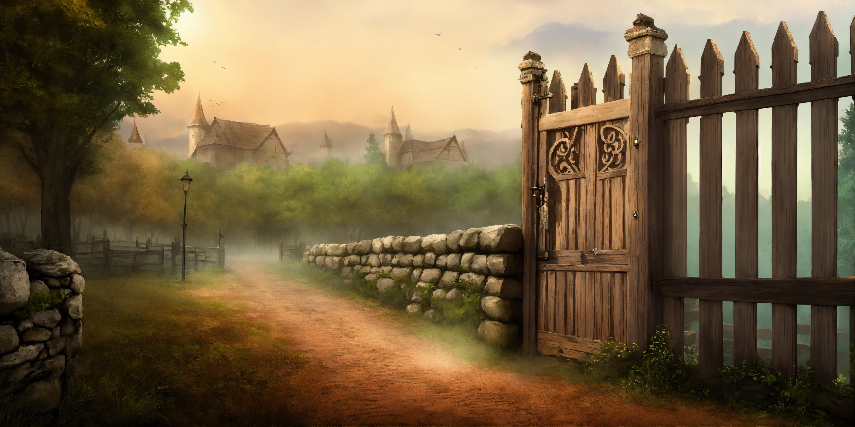 Lexica - Fantasy Setting, large palisade wall with a gate, fantasy town ...