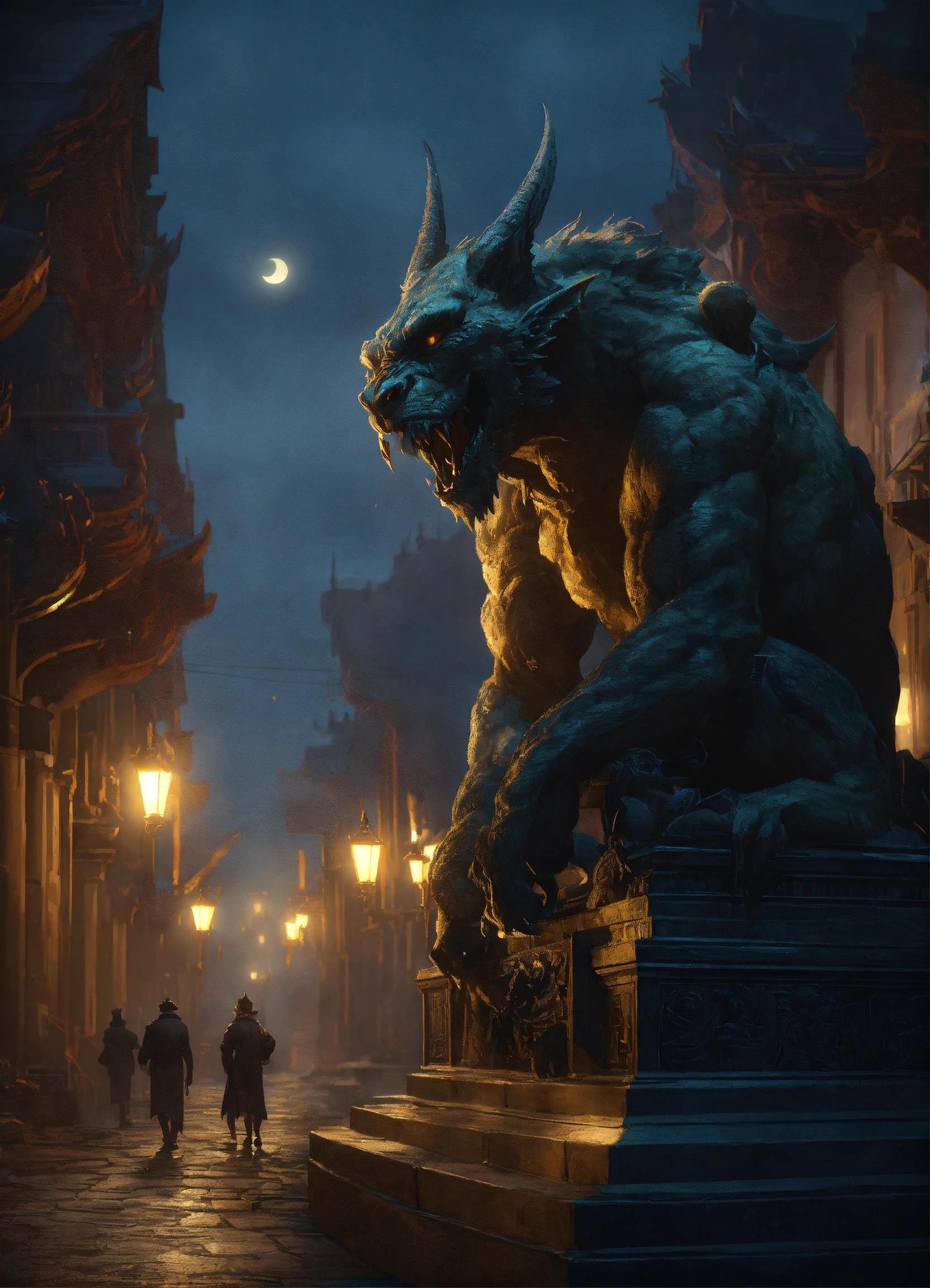 Lexica - Concept art of a an ancient gargoyle monster at night ...