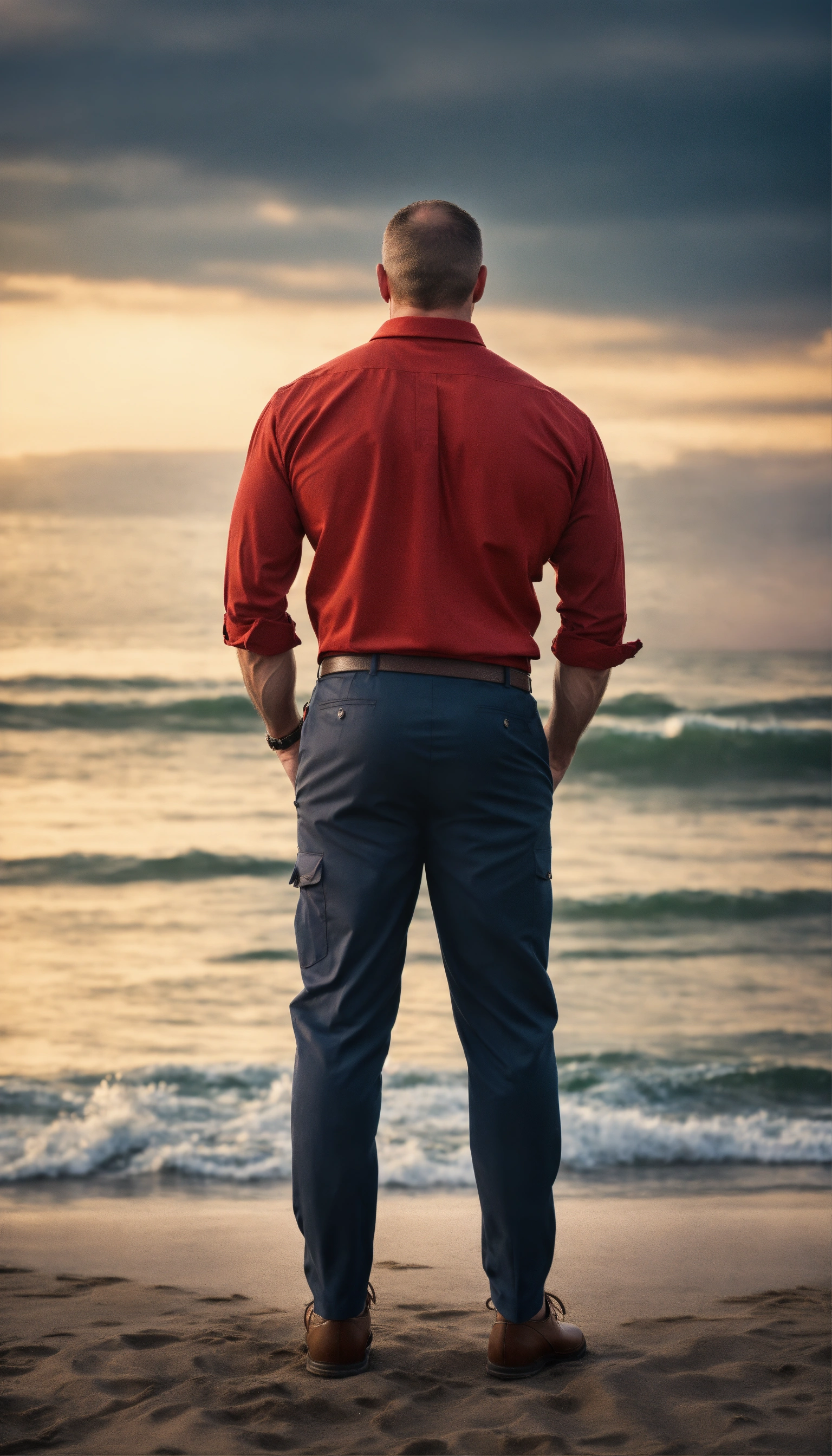 Lexica - Design a compelling image, rugged and strong man from behind ...