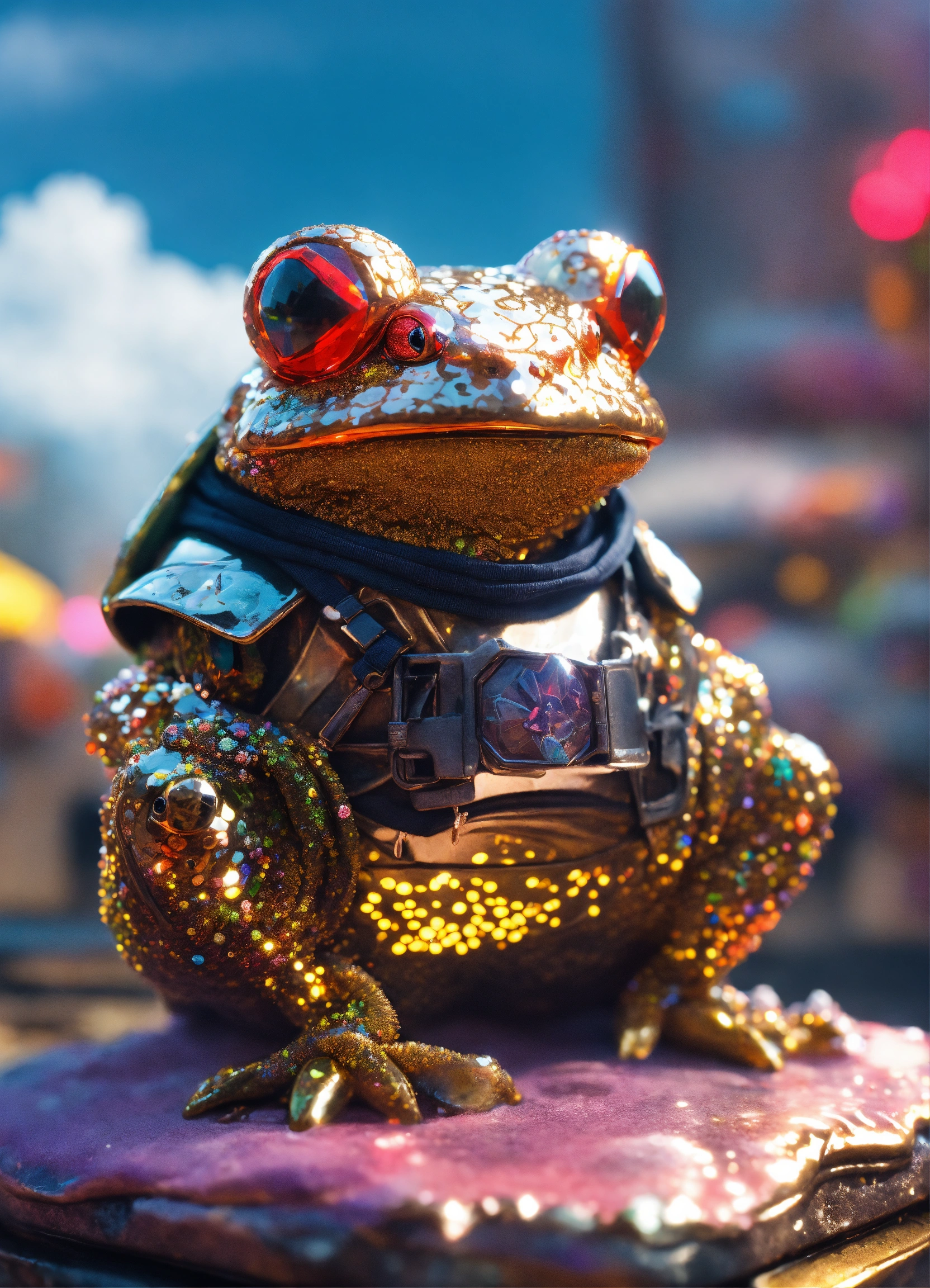 Lexica - A diamond metal toad as a ninja in a milk slice of life anime ...