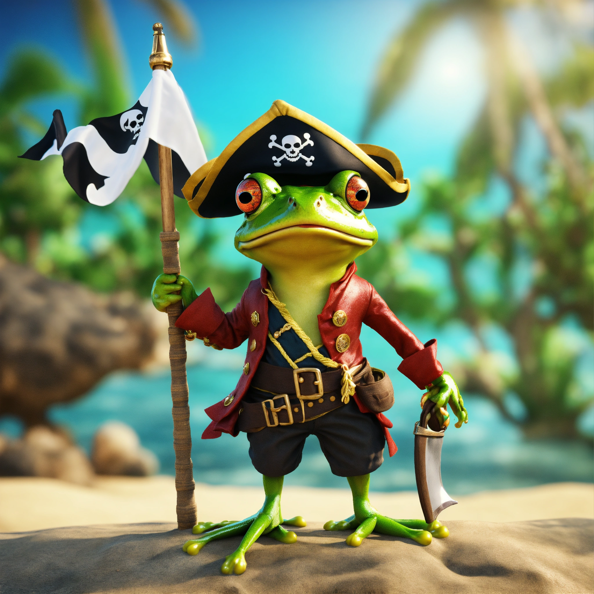 Lexica - Pirate frog, wearing a pirate hat, holding a pirate flag ...