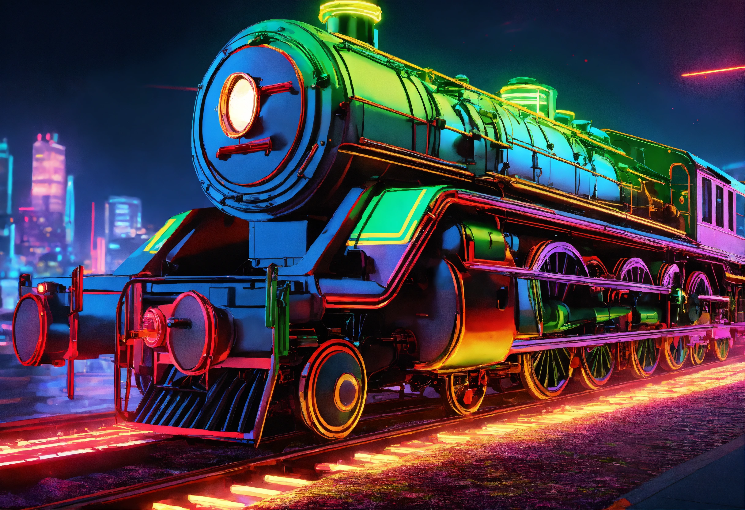 Lexica - 8k , masterpiece,Future steam locomotive in Neon City