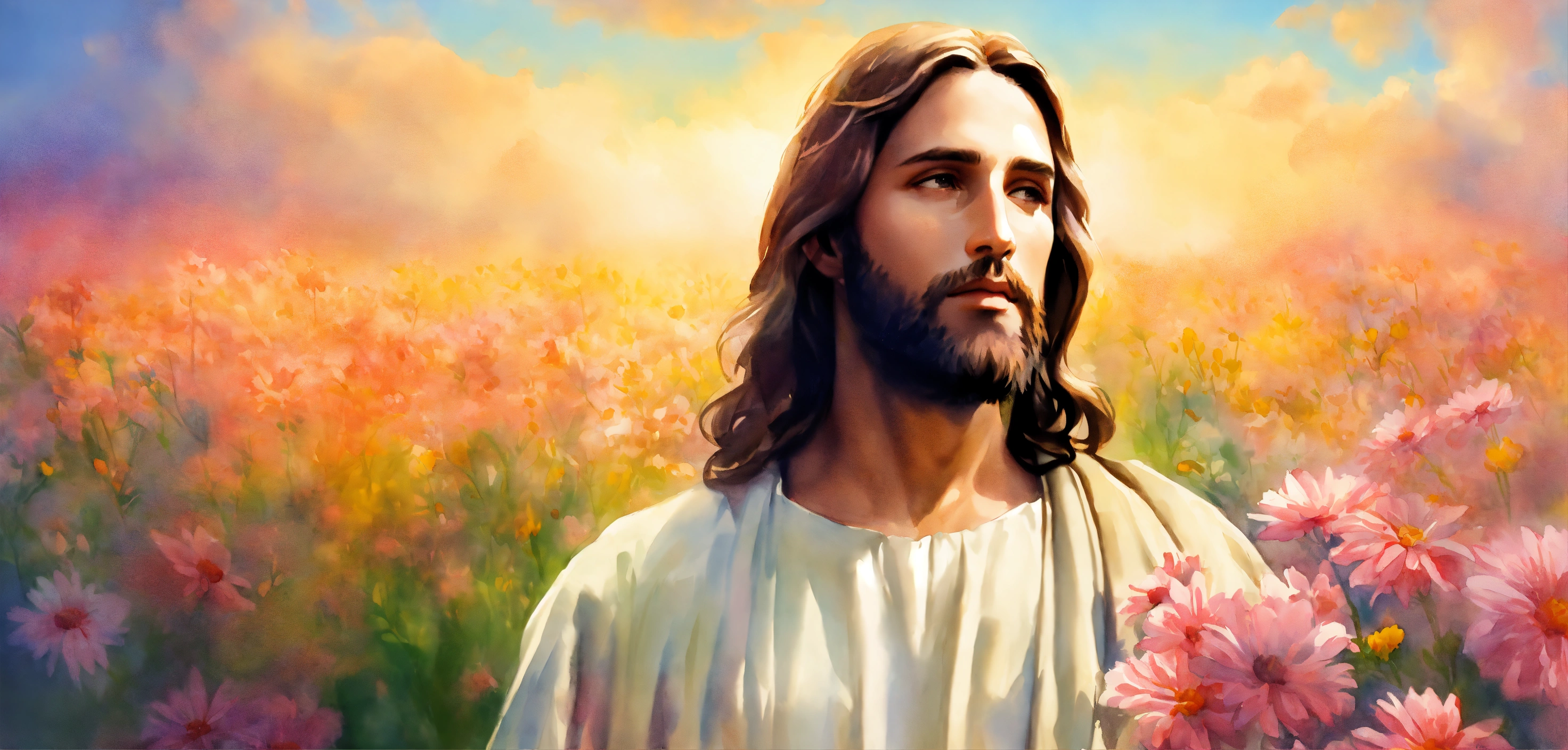 Lexica - Stunning portrait of Jesus Christ in aquarelle style in a ...