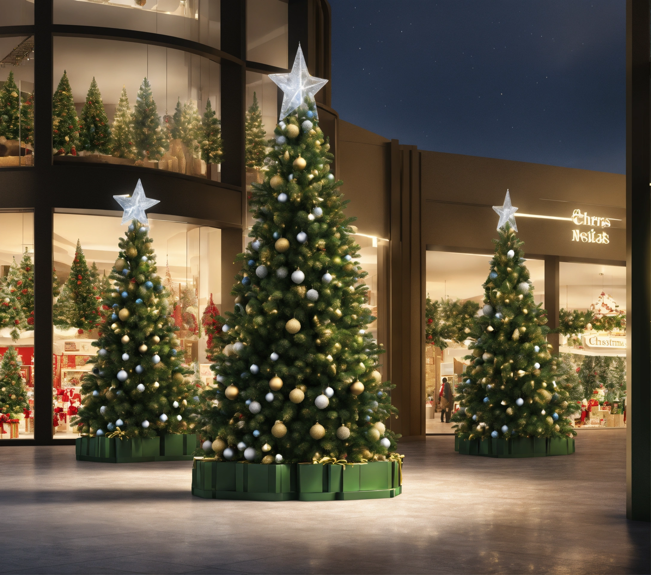 Lexica - Shopping mall corner selling christmas trees, display 4 ...