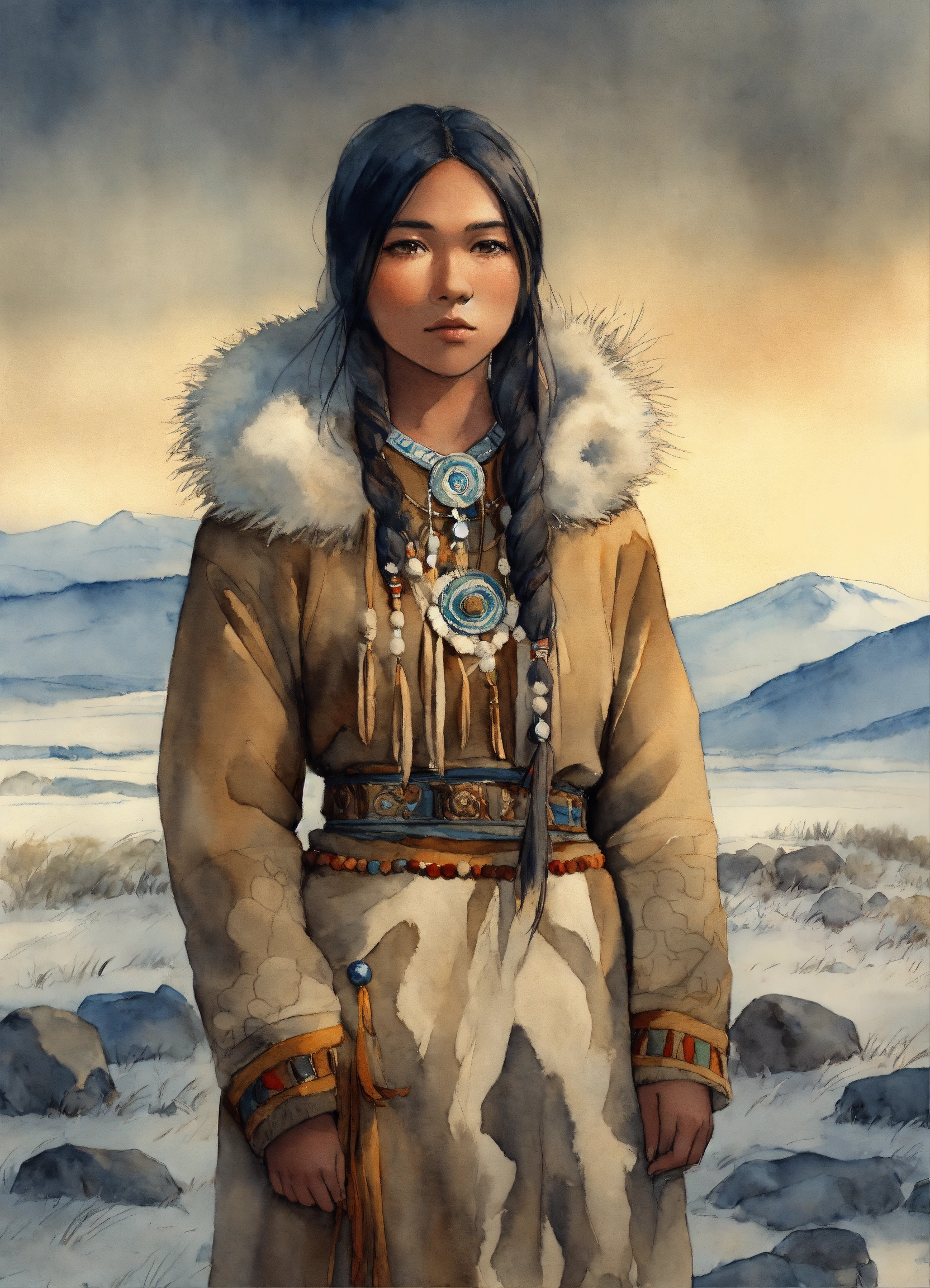 Lexica - Full body Illustration of an inuit woman, young, 18 years old ...