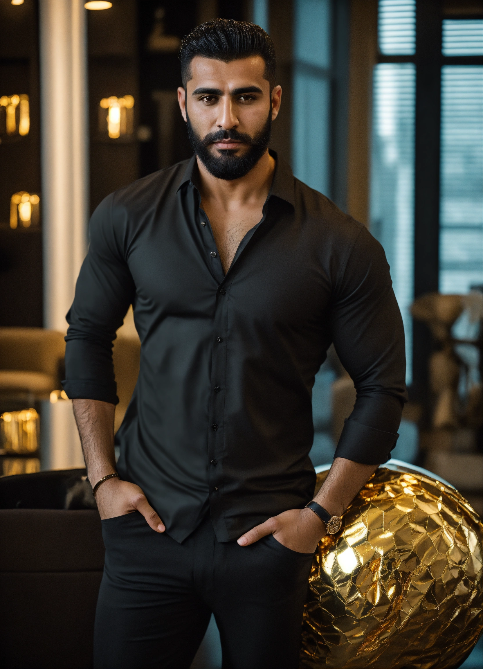 Lexica - A handsome Arabic man, with gold skin. tall muscular build ...