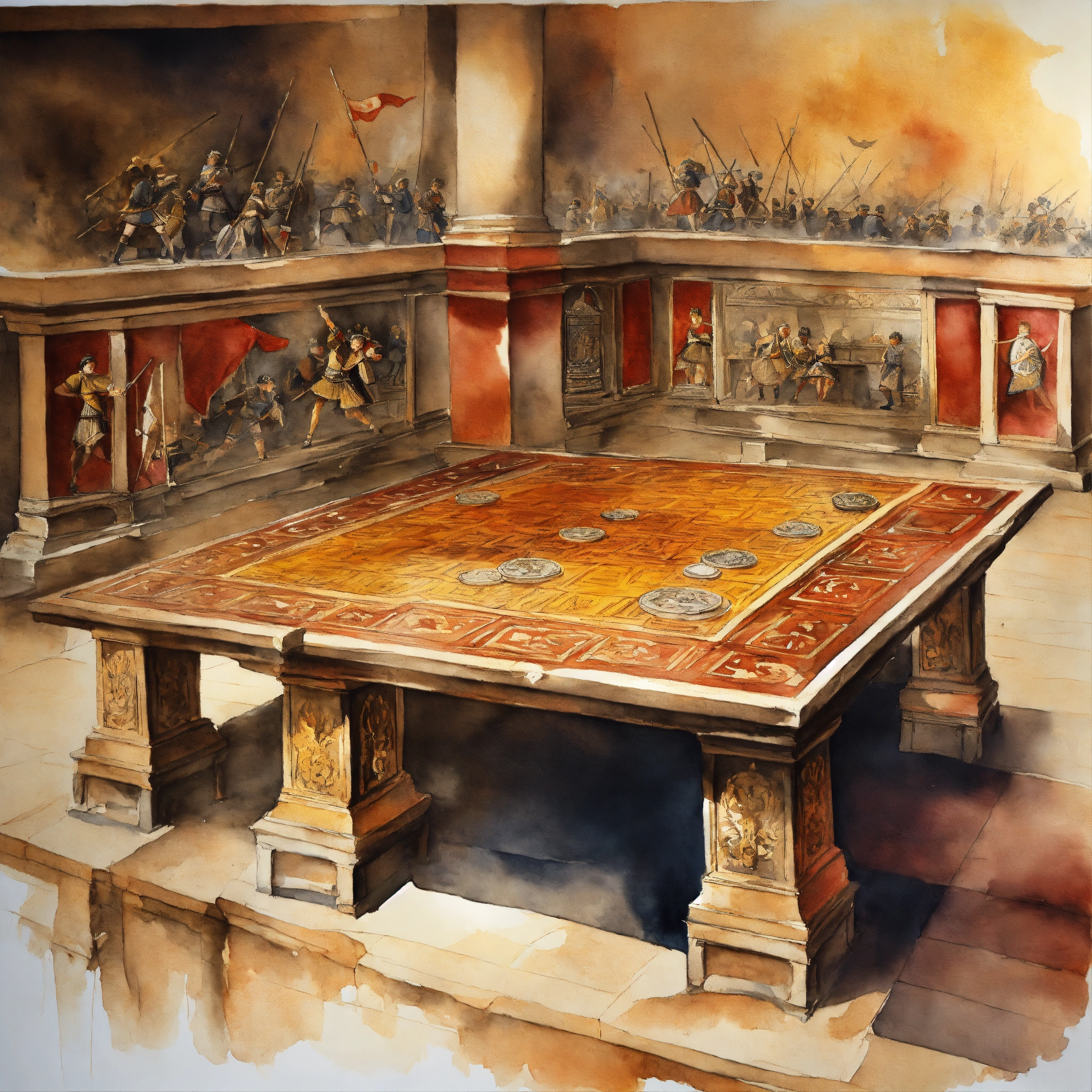 Lexica - Ancient roman battle table, aquarelle painting