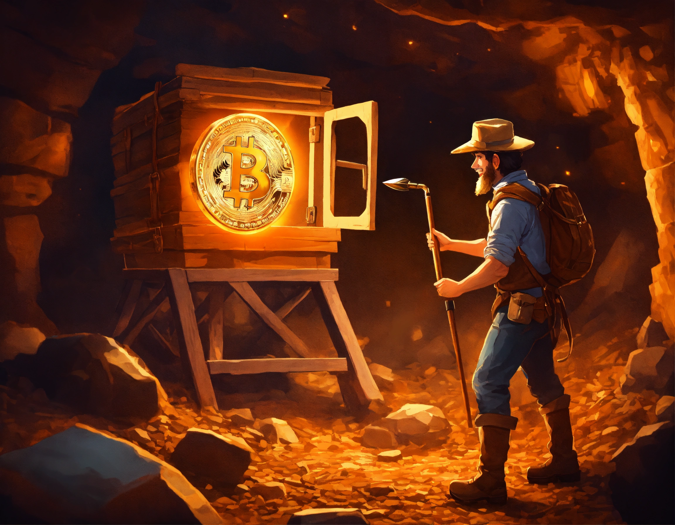 Lexica - Create an image of a prospector inside of a mineshaft, using a ...