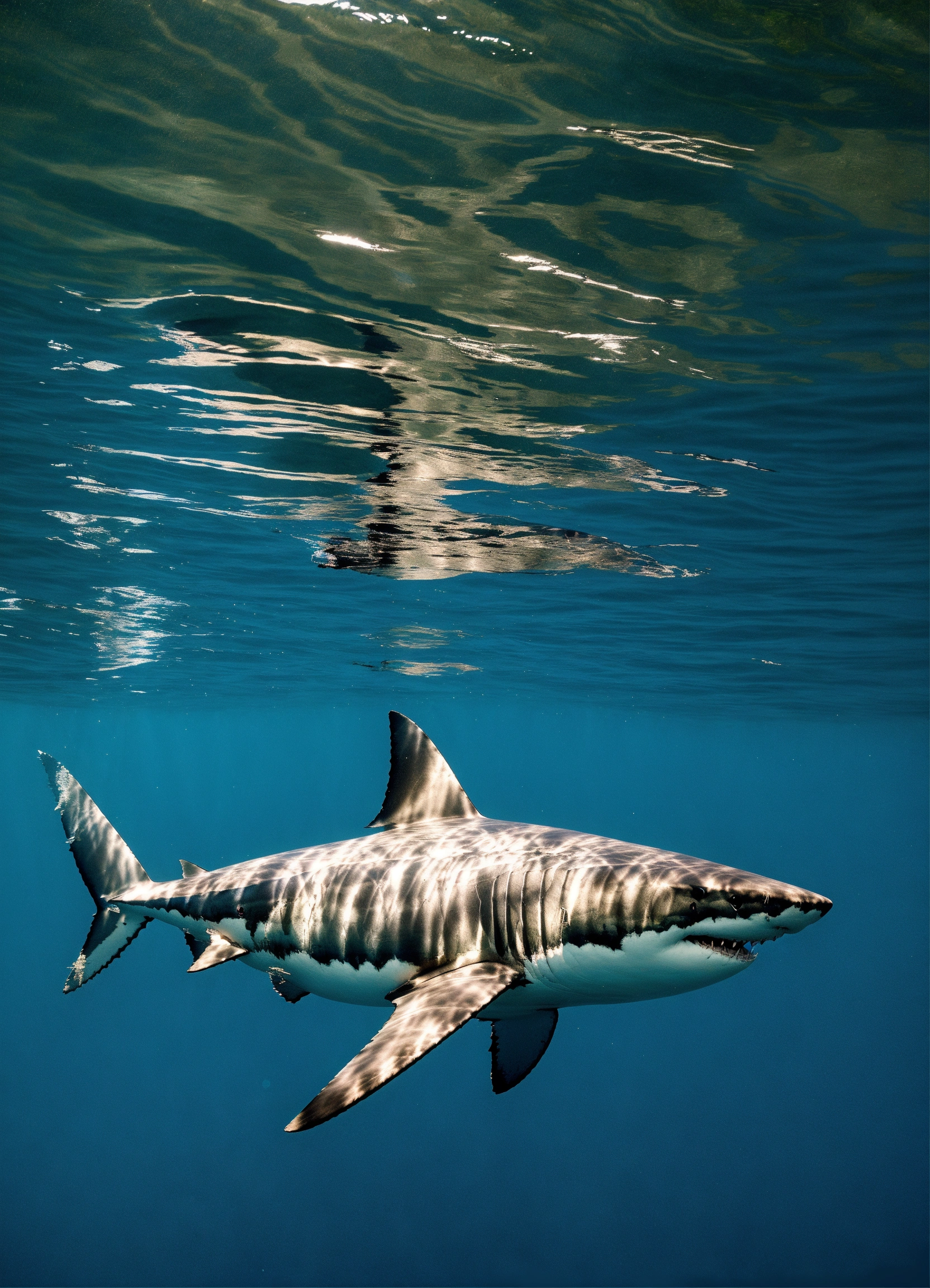 Lexica - Great white shark, stalking, hunting, swimming, surface ...