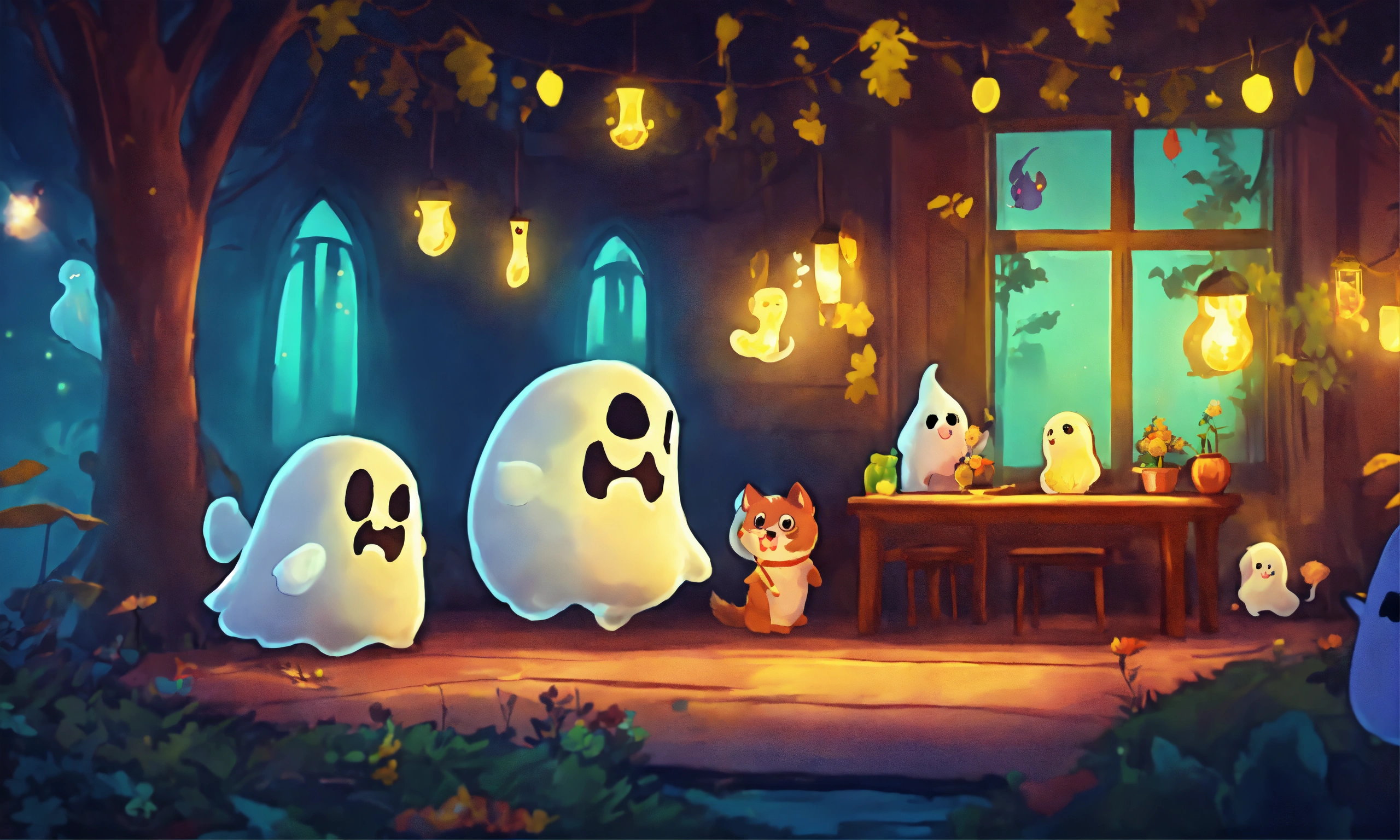 Lexica - A cute ghosts party adorned with various lights and music, the ...
