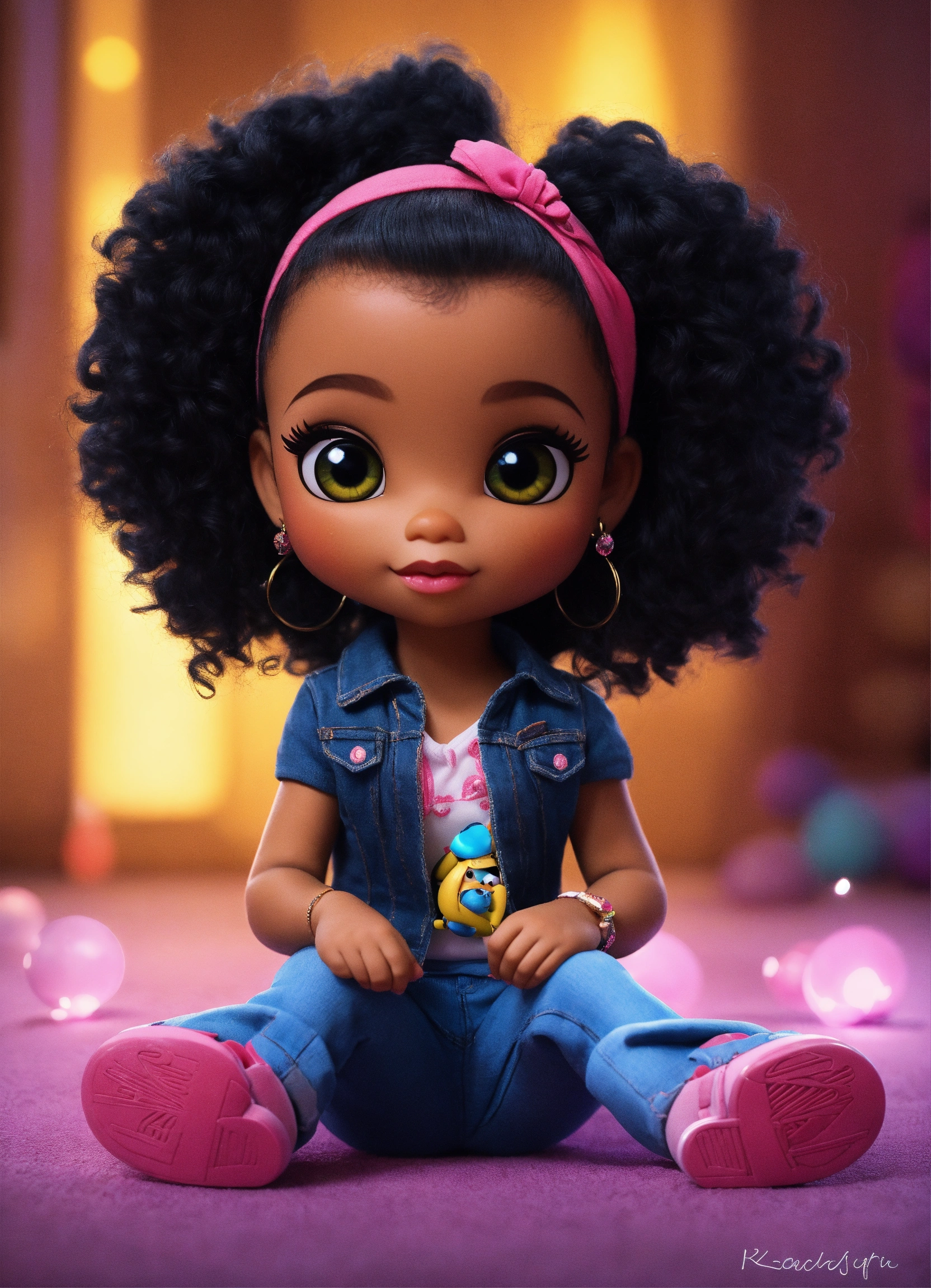 Lexica - Cute little black bratz baby girl sitting on the floor pixar chibi