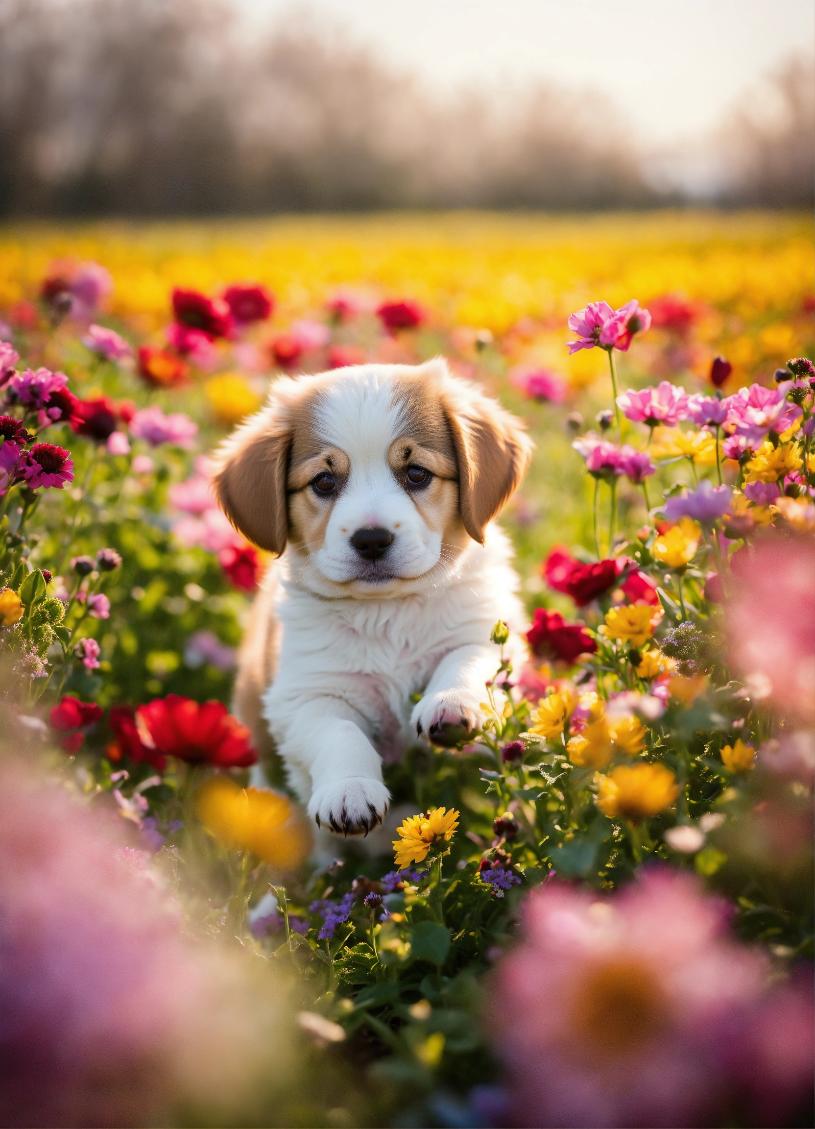 Lexica - Adorable Puppies in a Flower Field Capture the cuteness ...
