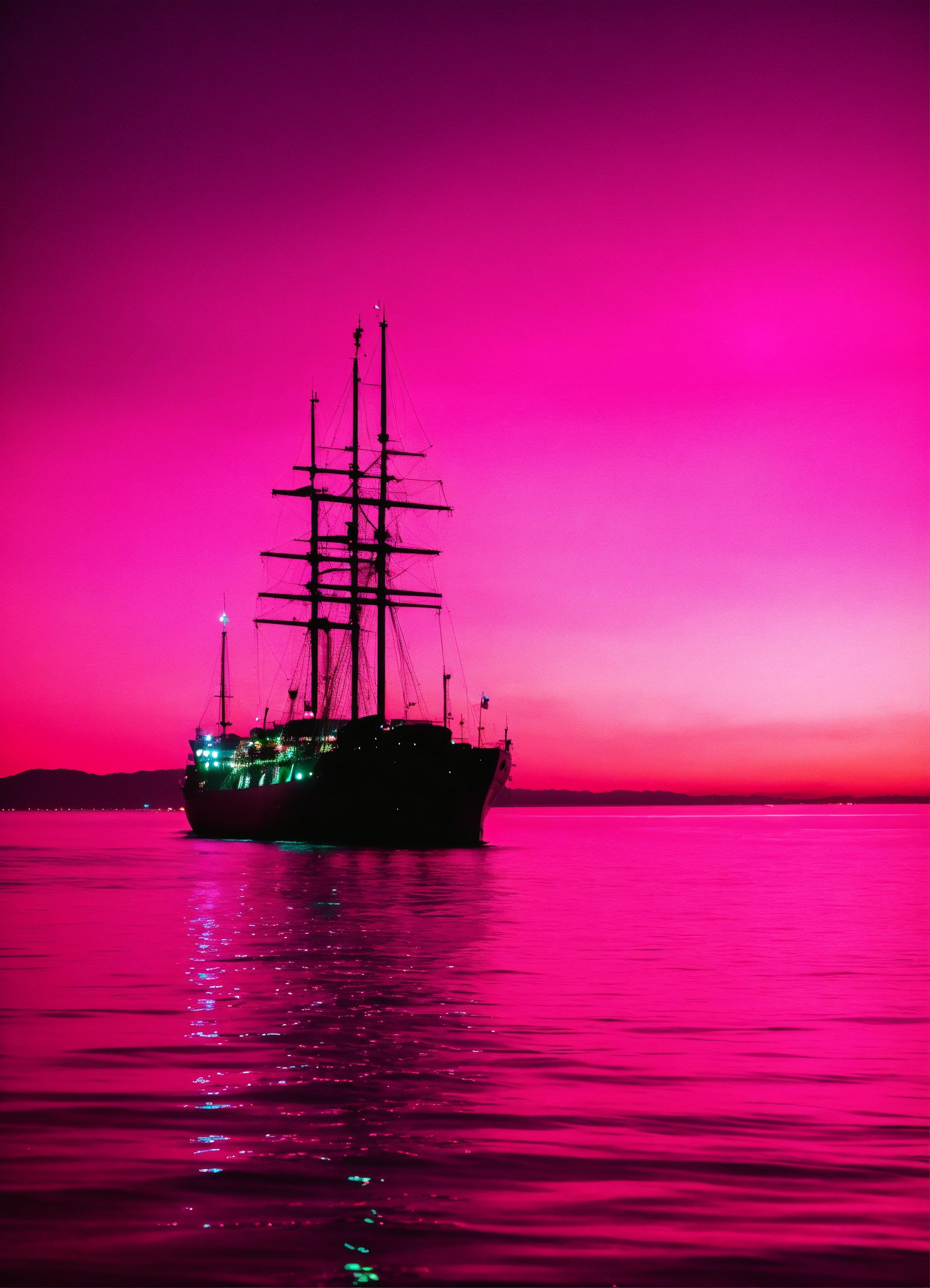 Lexica - Pink ship, in the ocean at night