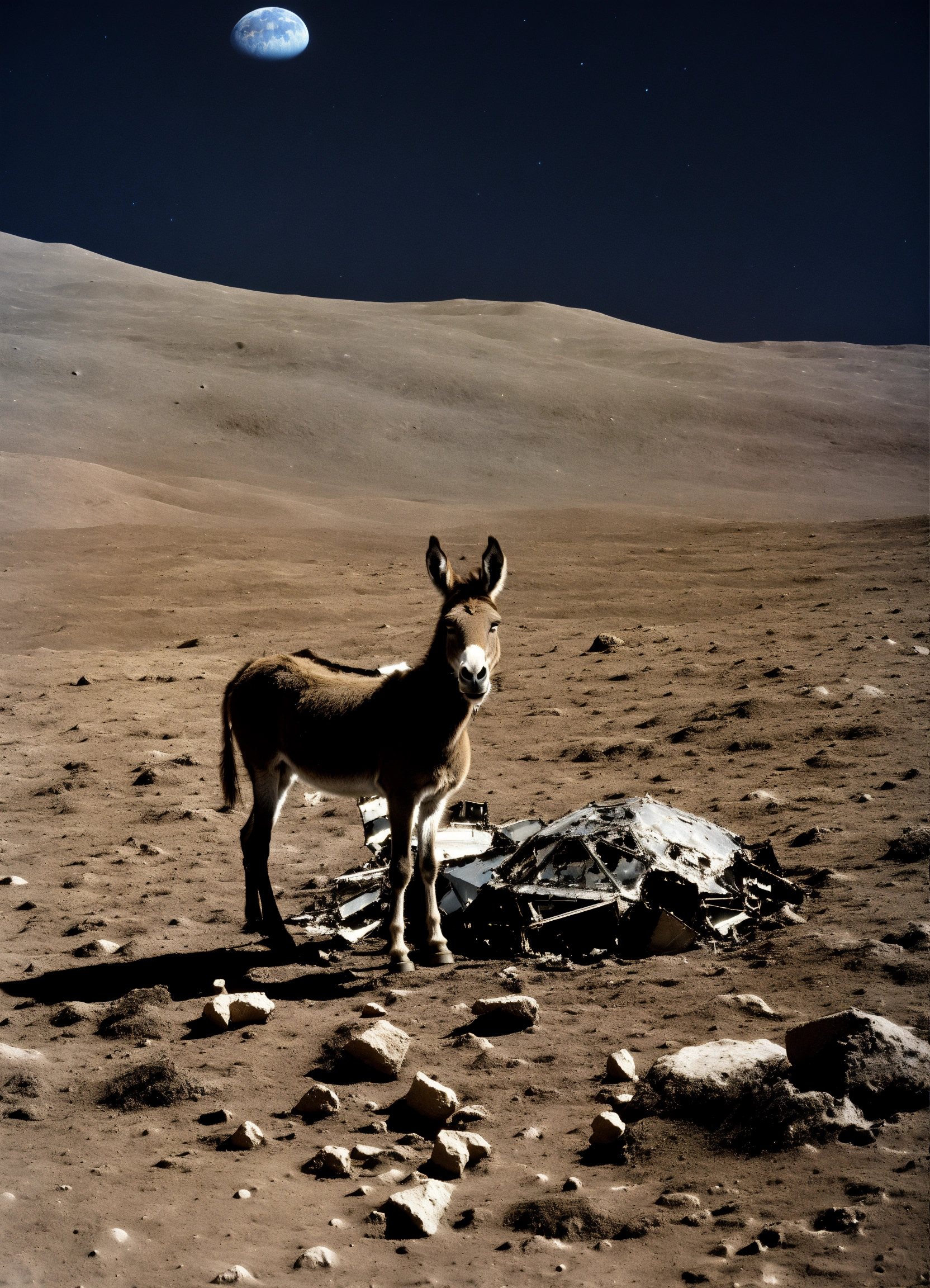 Lexica - Donkey on the Moon Ufo crash, fire, aliens