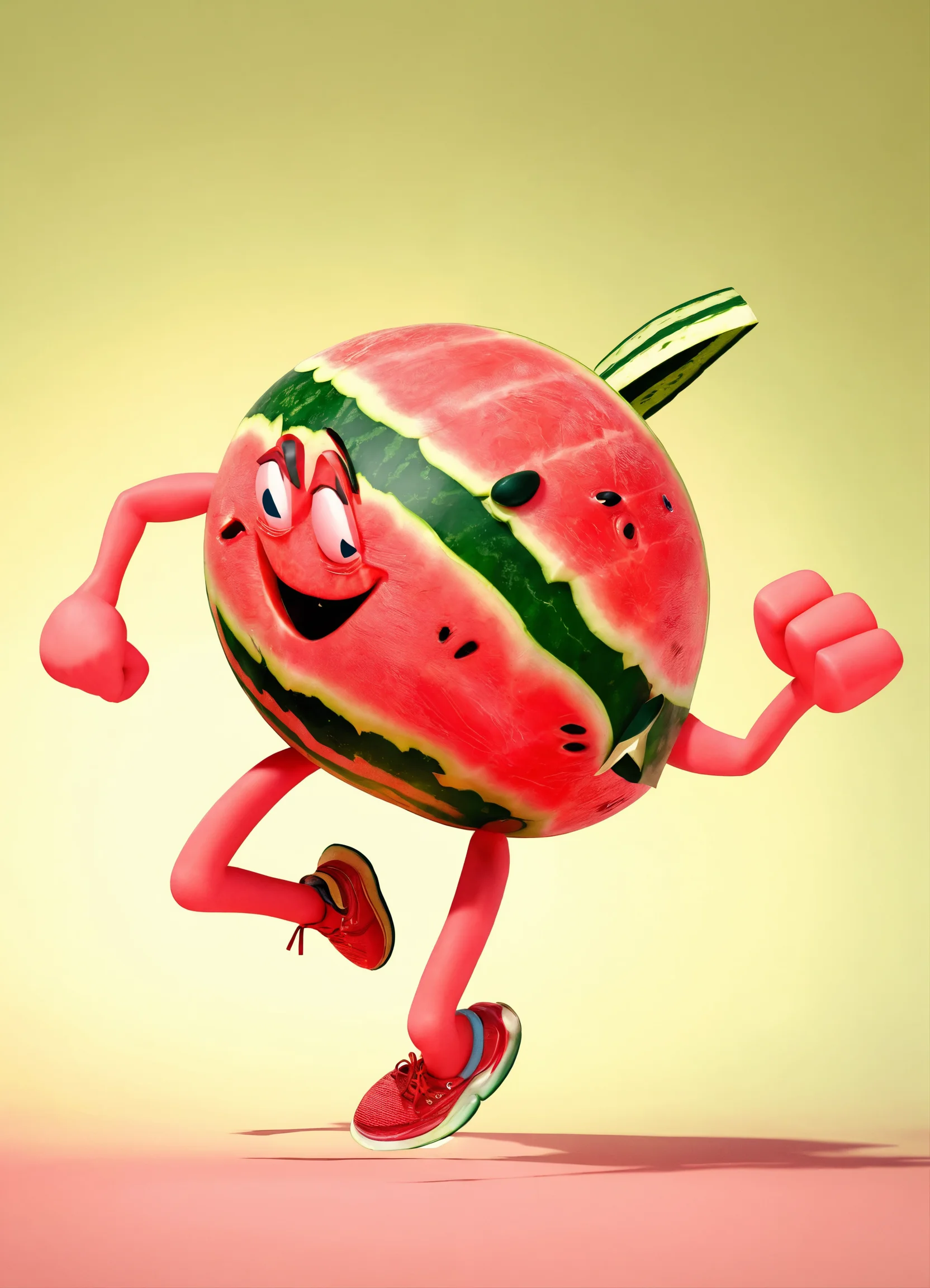 Lexica - Watermelon has arms and legs and is running is cartoon