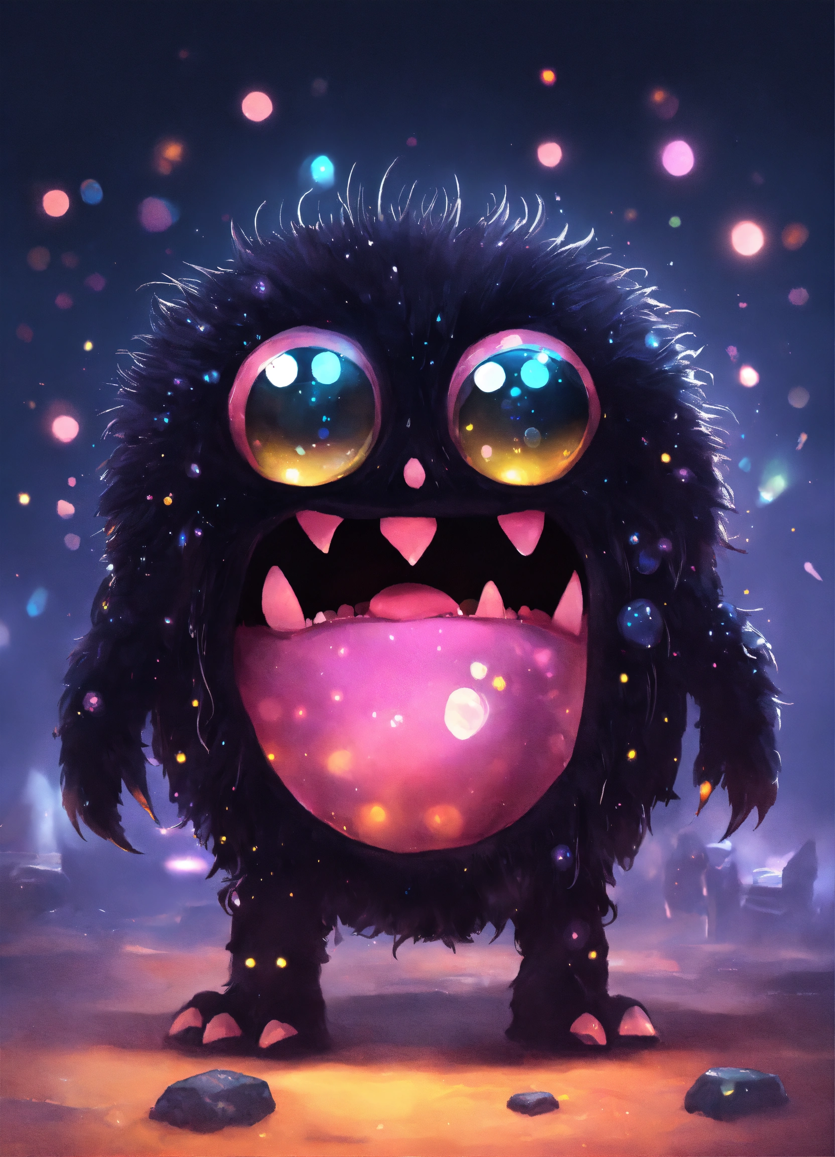Lexica - A cute black tar monster with kawaii sparkly eyes and a smile