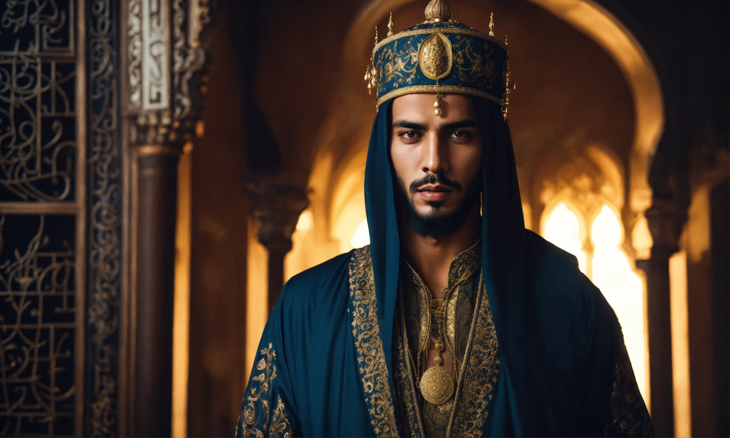 Lexica - Portrait of a young handsome Arabic mystic, ominous palace ...