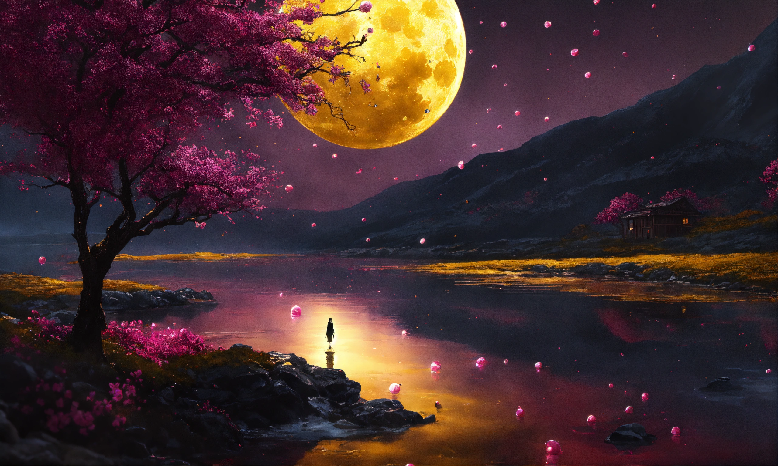 Lexica - Black and gold ink, dark moon, Plum Blossom Night. M.C.P.A ...