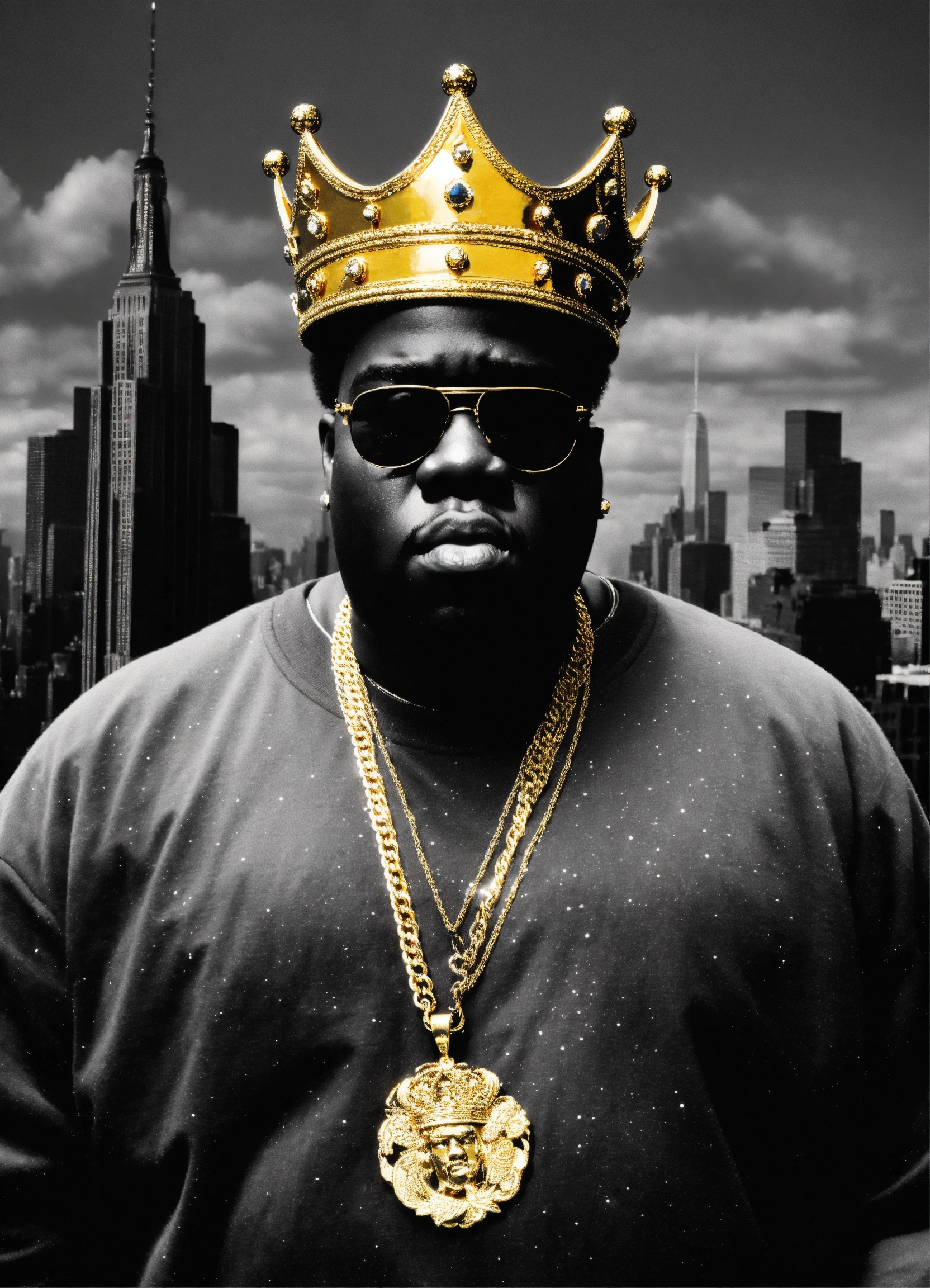 Lexica - Notorious BIG, wearing small golden crown, black and white ...