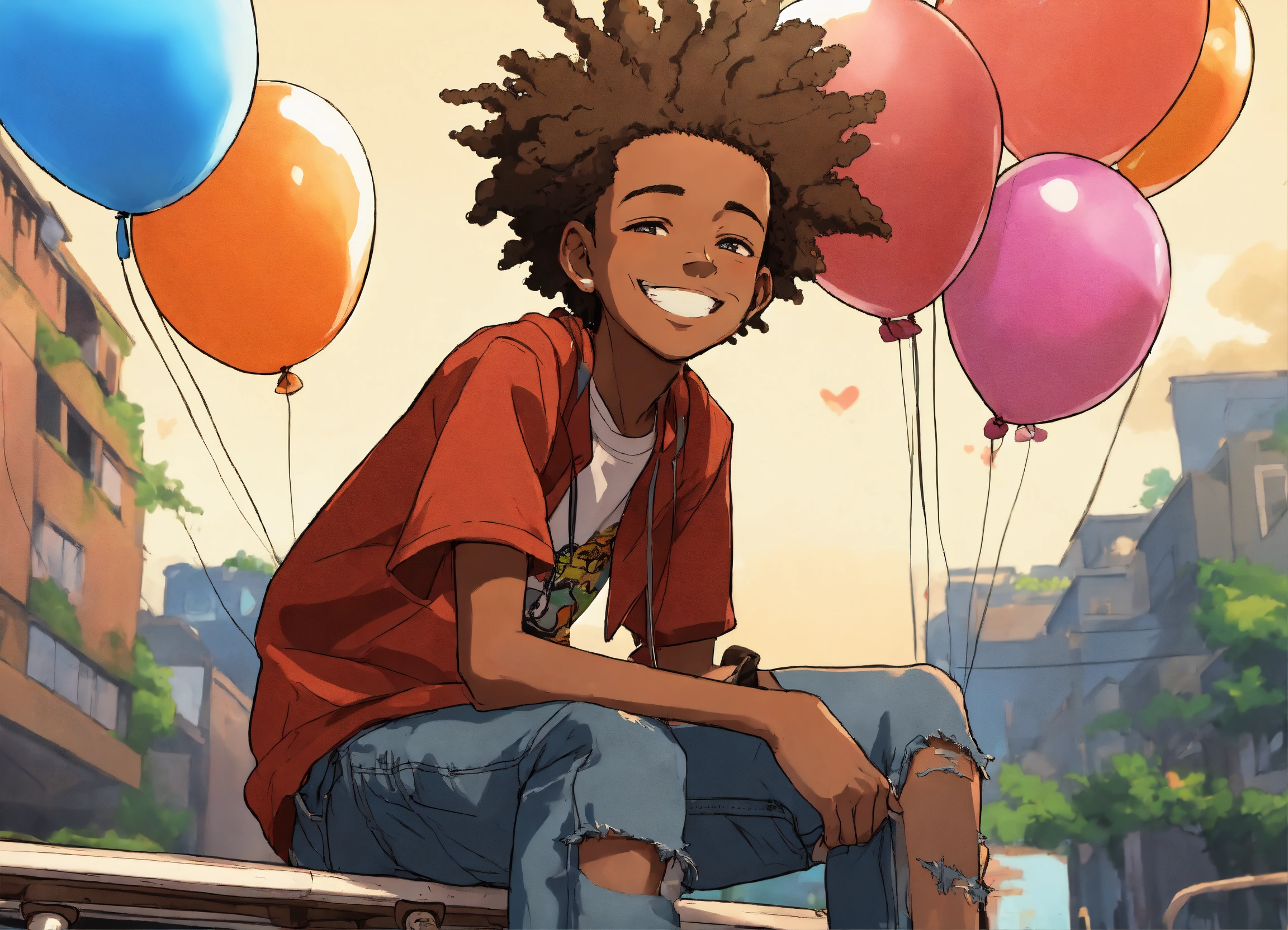 Lexica - The boondocks ghibli style art, smiling 14 year old black boy ...