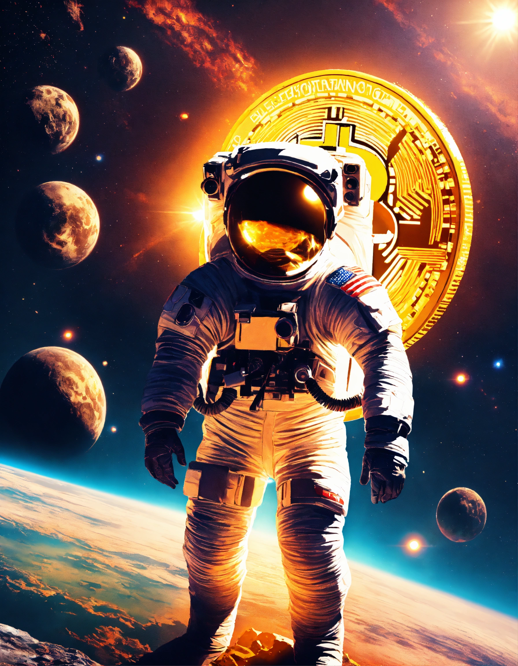 Lexica - An Astronaut in space, the sun is a giant bitcoin glowing ...
