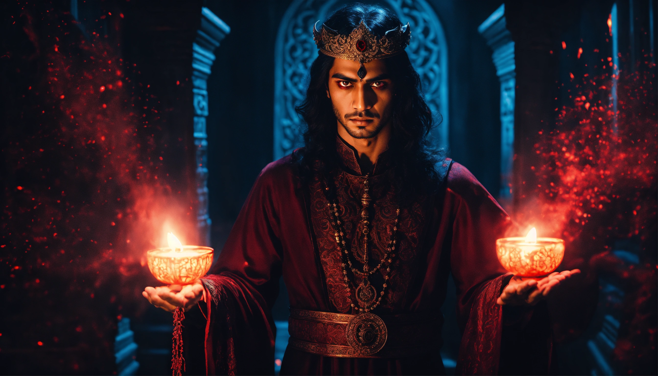 Lexica - Sinister and dramatic portrait of a young handsome South Asian ...