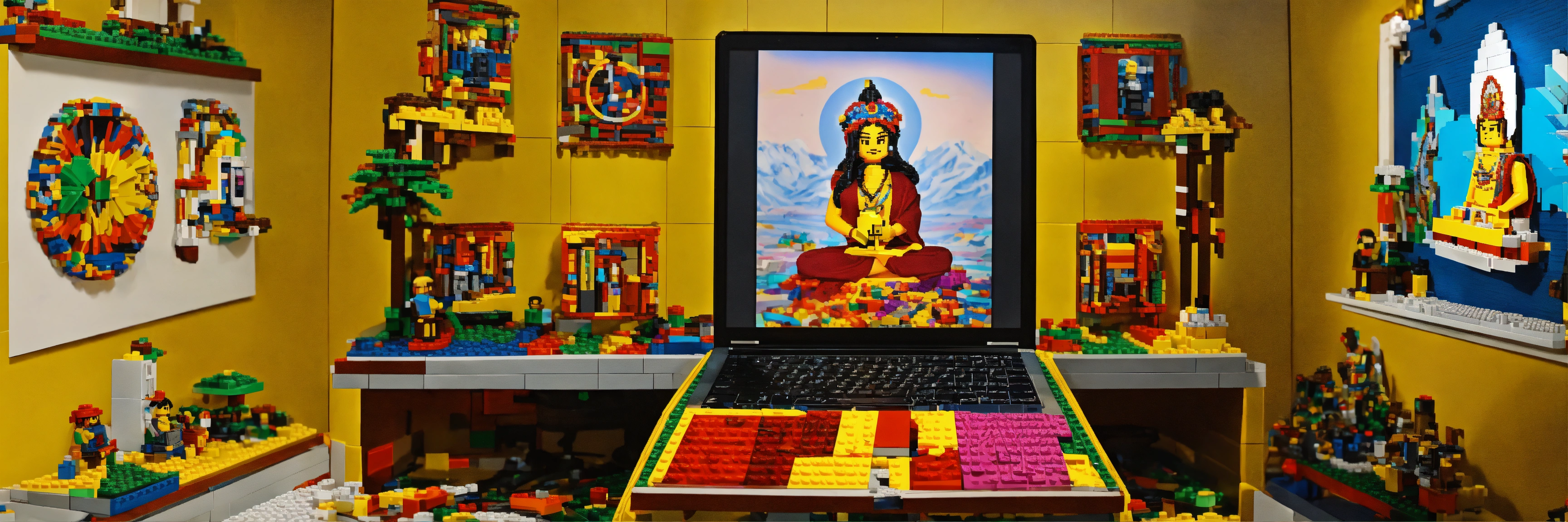 Lexica - Lego setup An office, with a female 'Lego person' working on ...
