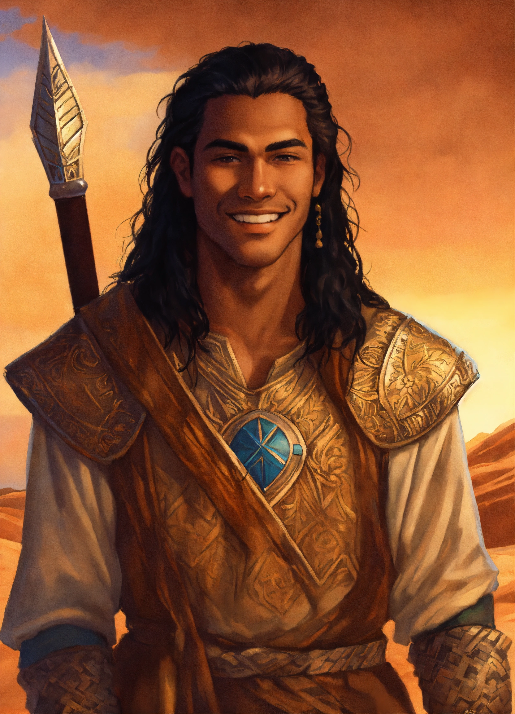 Lexica - Portrait of Polynesian man, age 20, prince, medieval clothing ...