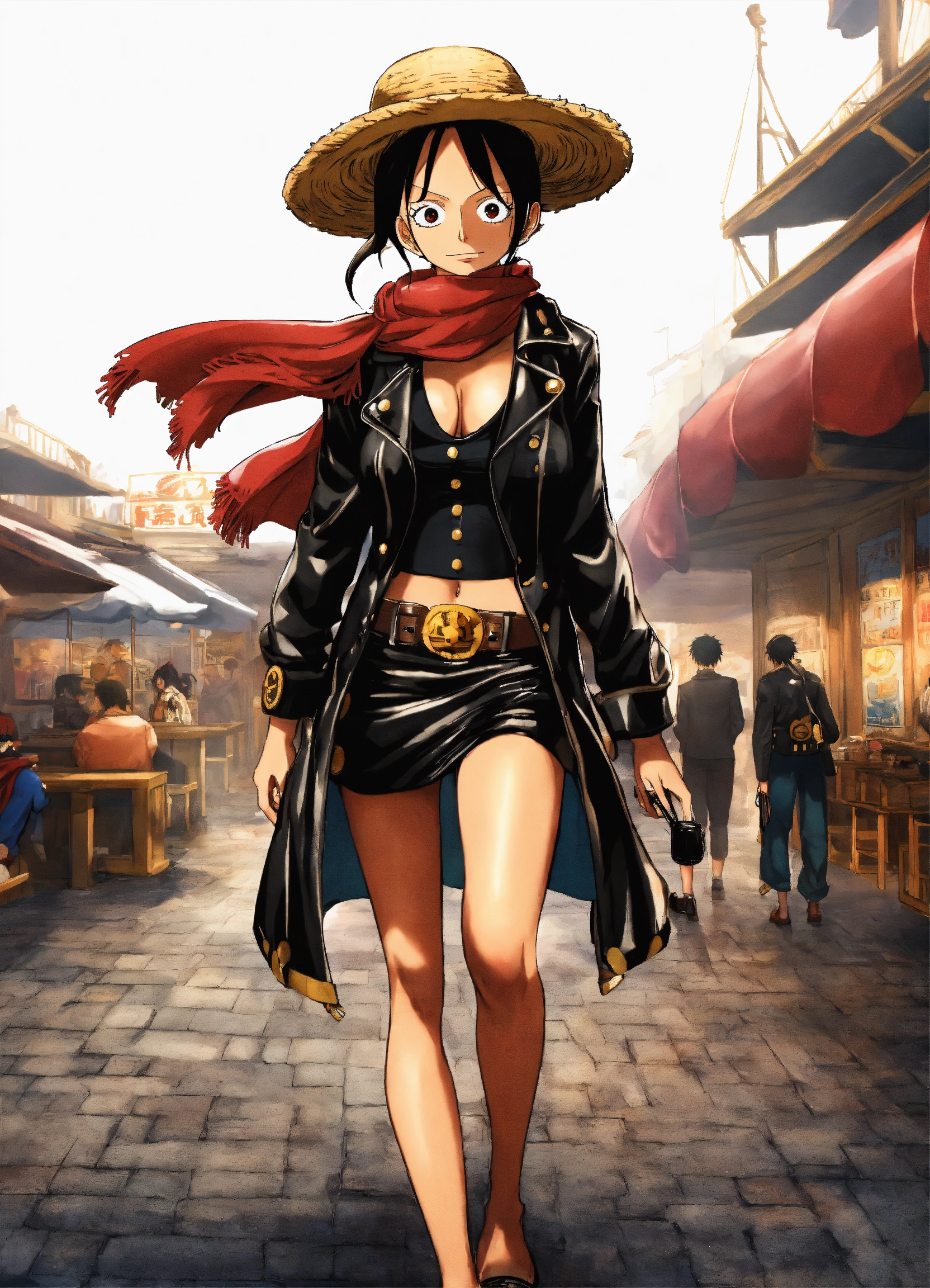 Lexica - Lady alvida from one piece wearing a black leather jacket ...