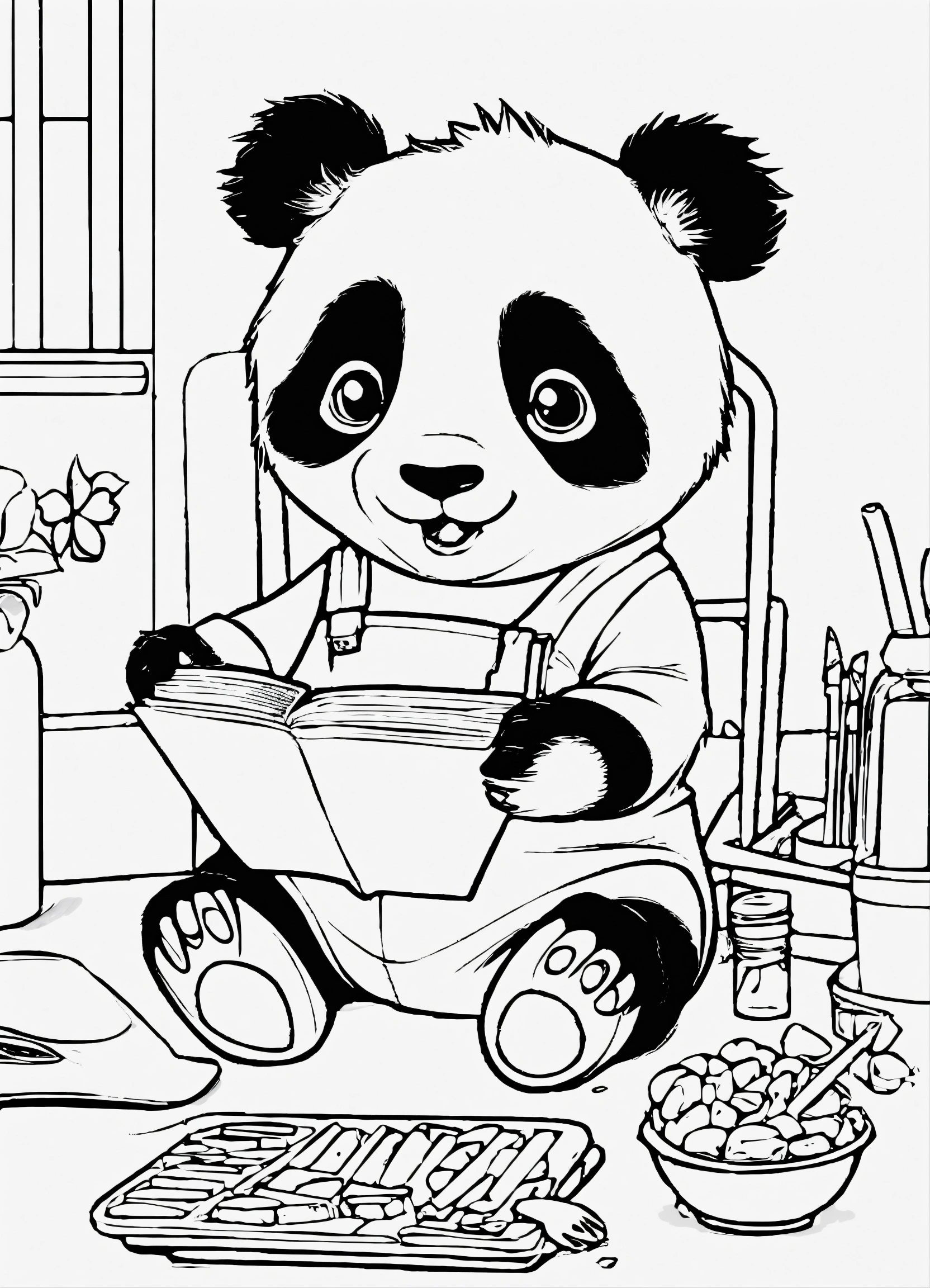 Lexica - Adorable baby girl panda doing daily tasks coloring page, no ...