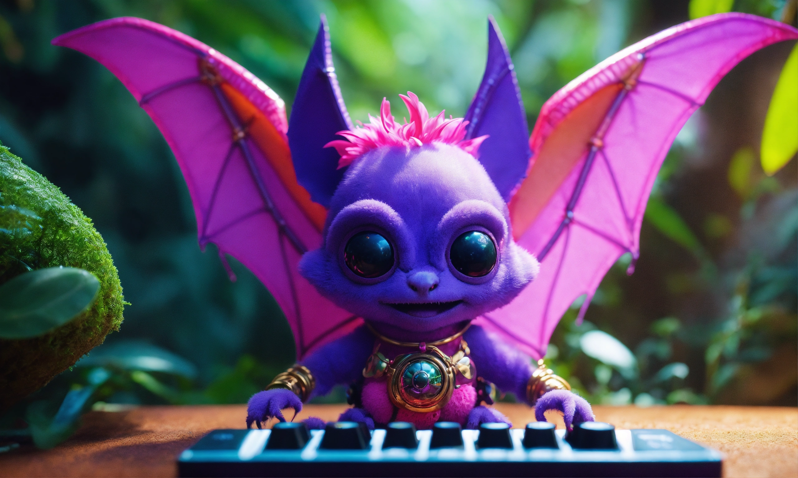 Lexica - Crazy cute pink and purple alien fruitbat character with bug ...