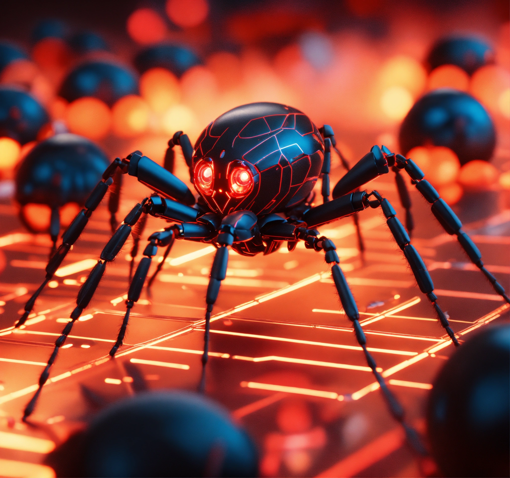 Lexica - Zoom out on a hundreds of black widow micro bot spiders, with ...