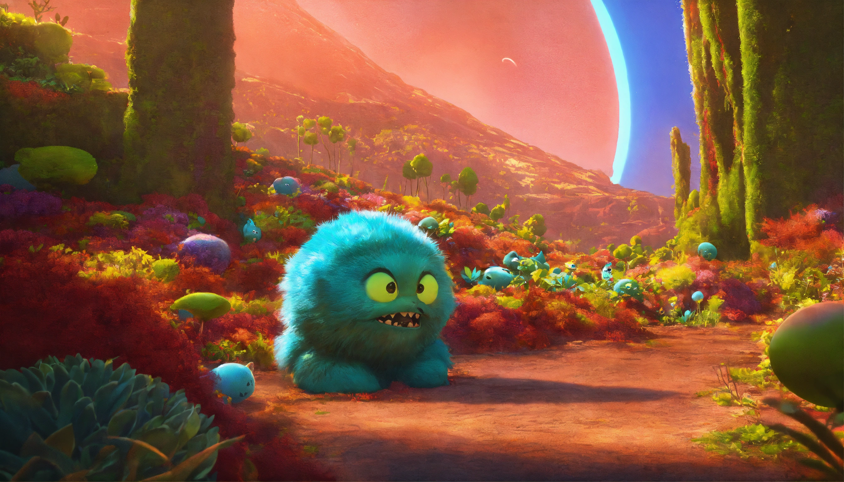 Lexica - A planet with furry plants, pixar art style, Monsters corporation